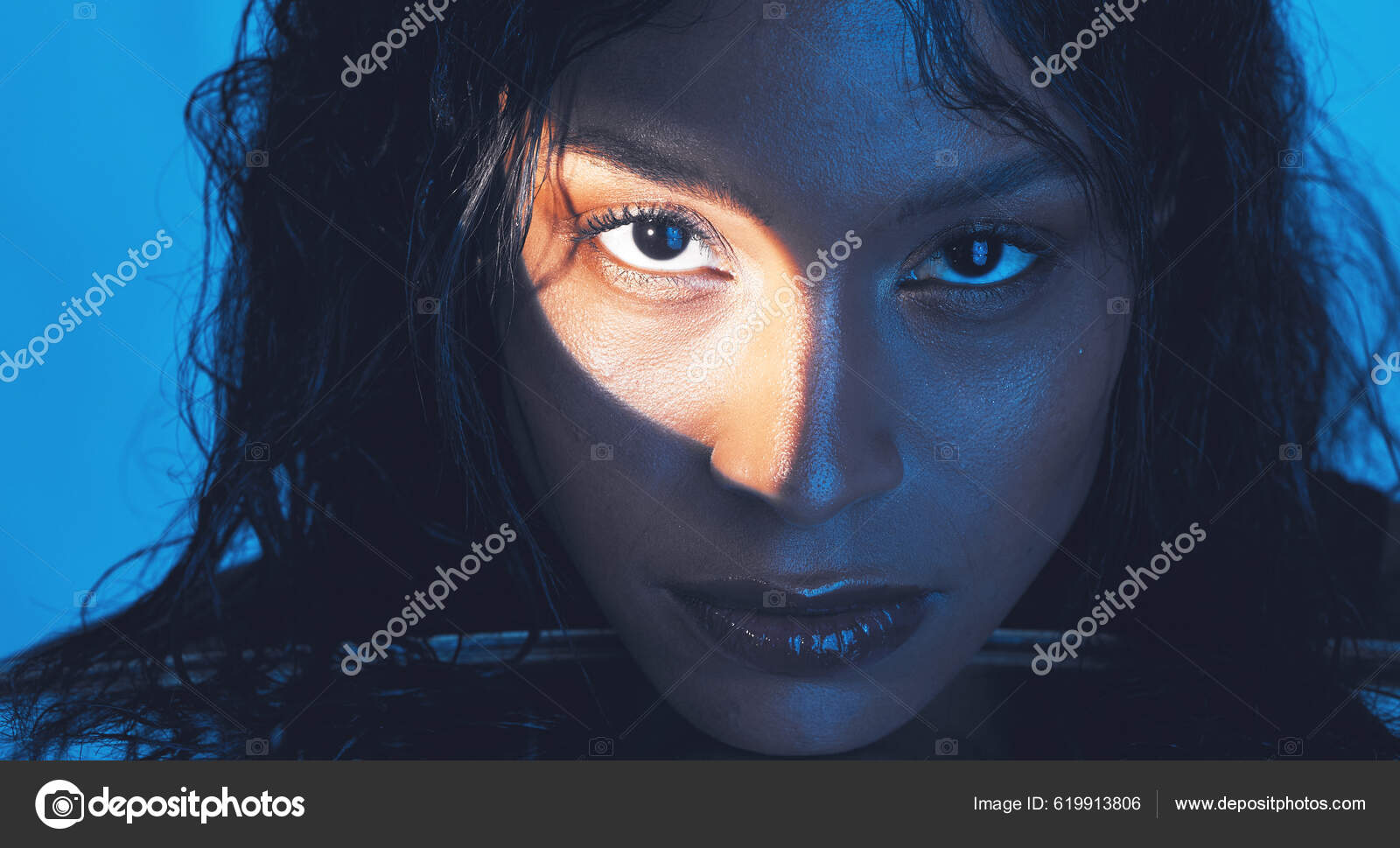 Beauty Cosmetics Portrait Model Light Reflection Her Face Studio ...