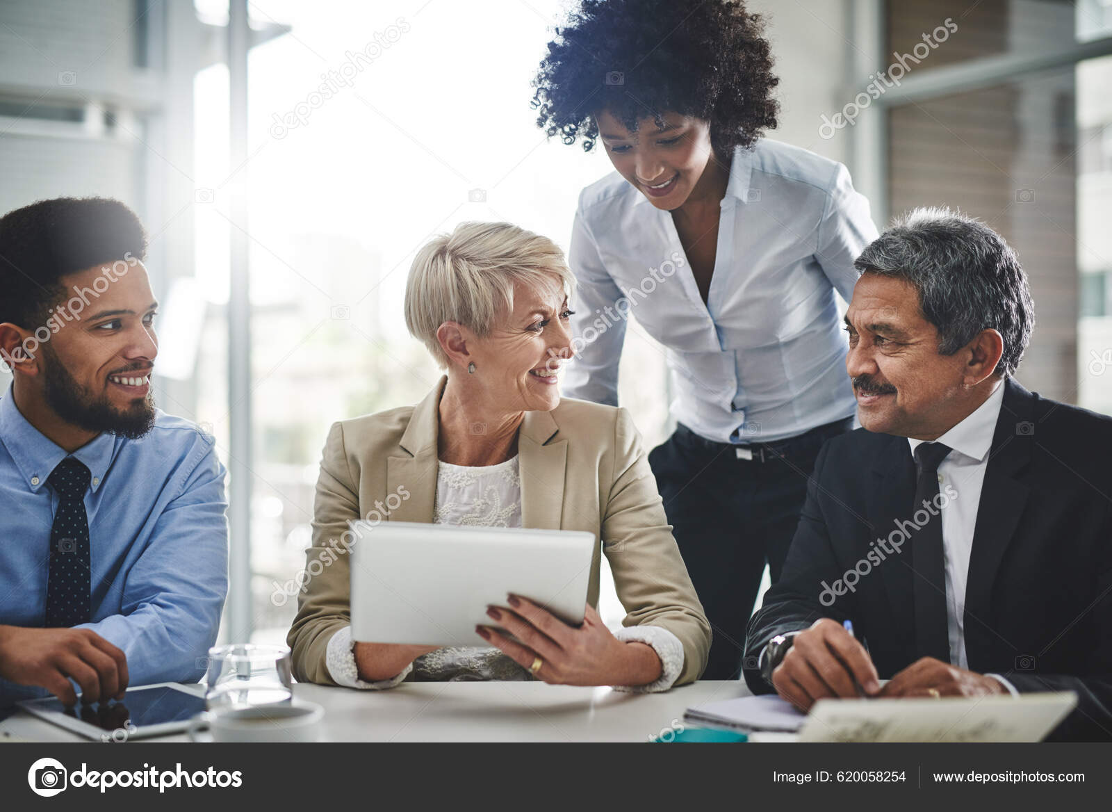 Sure Client Love Group Businesspeople Discussing Something Digital ...