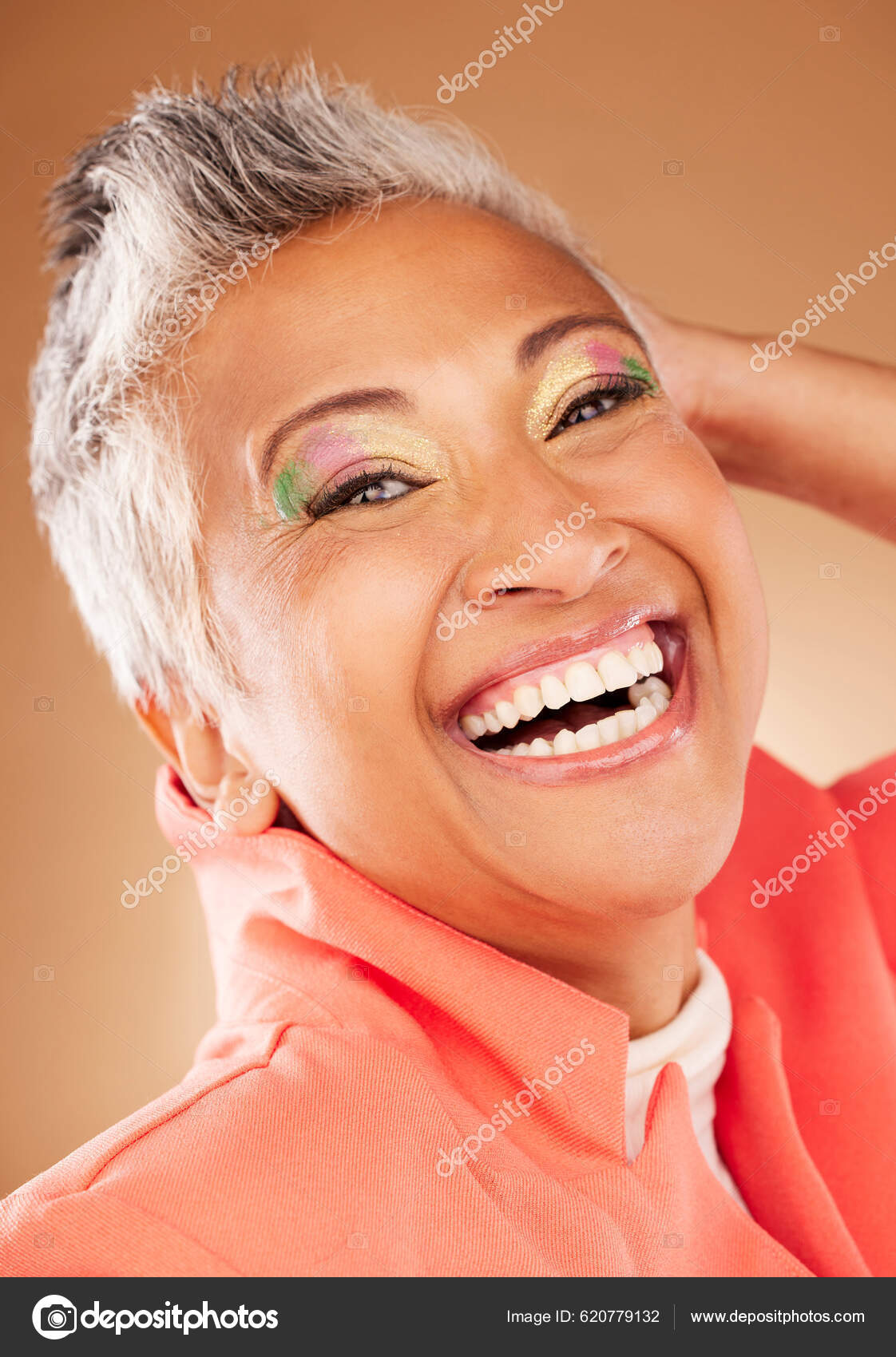 Beauty Senior Woman Makeup Face Smile Happy Color Cosmetics Background ...