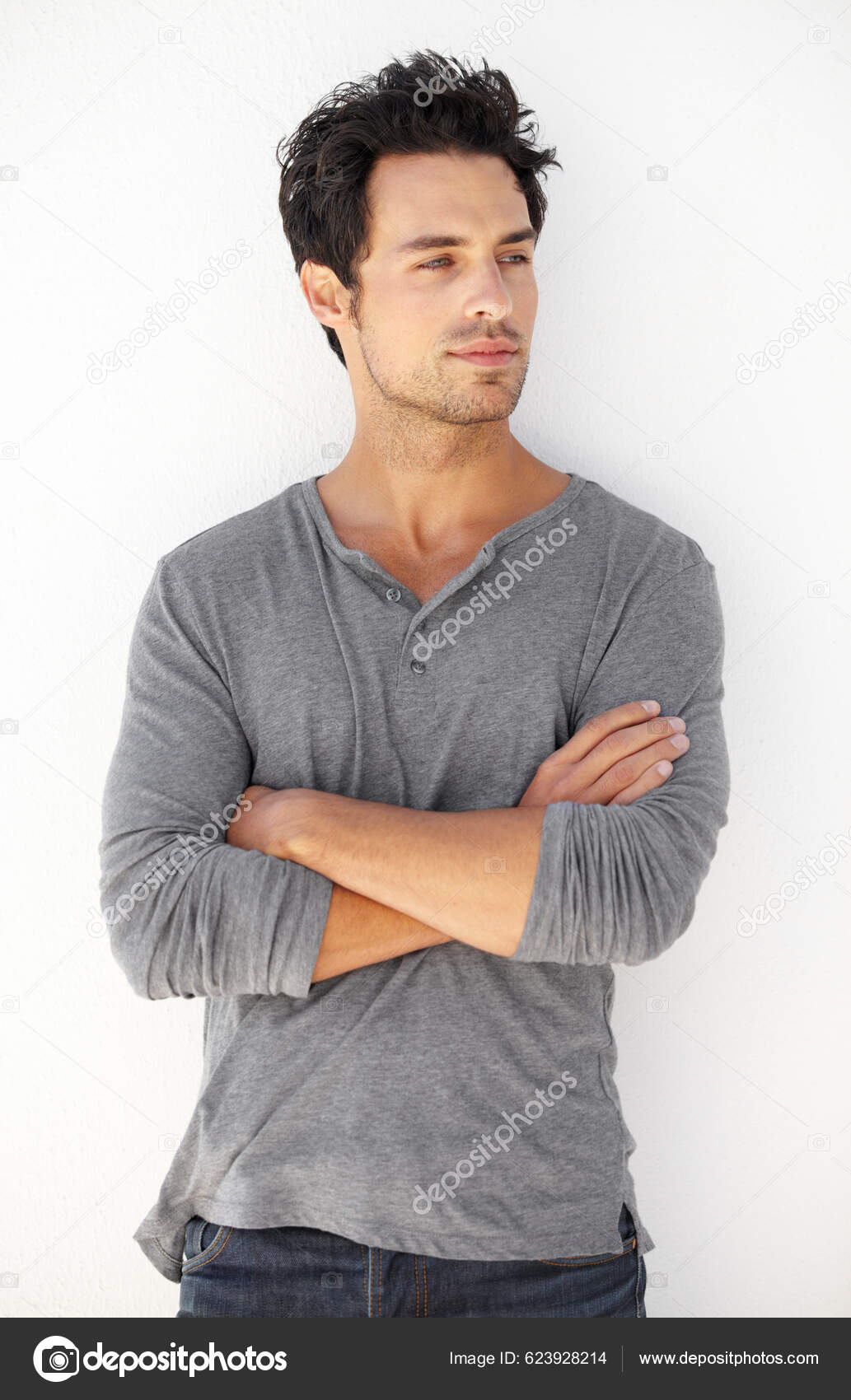 Looking Confident Handsome Young Man Standing His Arms Folded ...