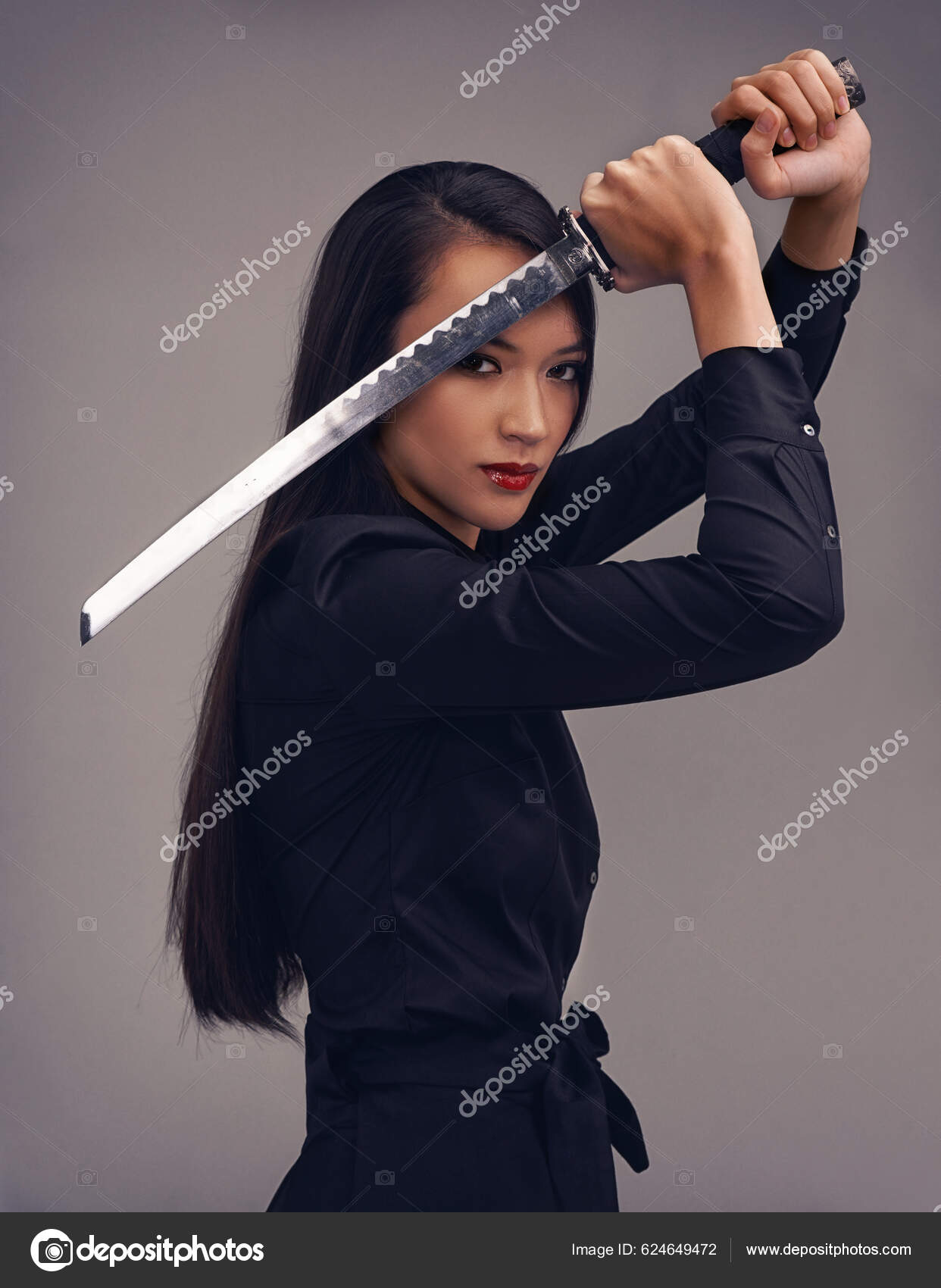 Way Samurai Studio Portrait Beautiful Young Woman Martial Arts Outfit ...