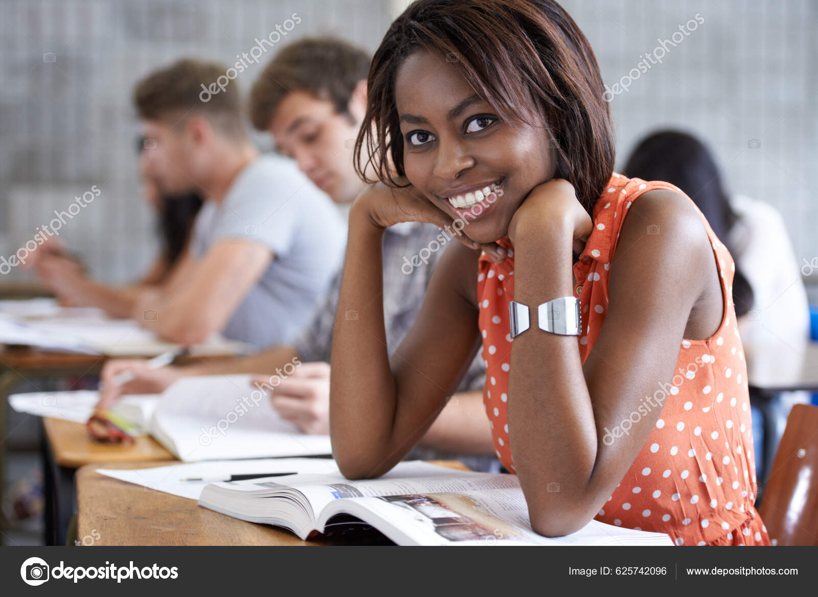 Happy College Students In Classroom