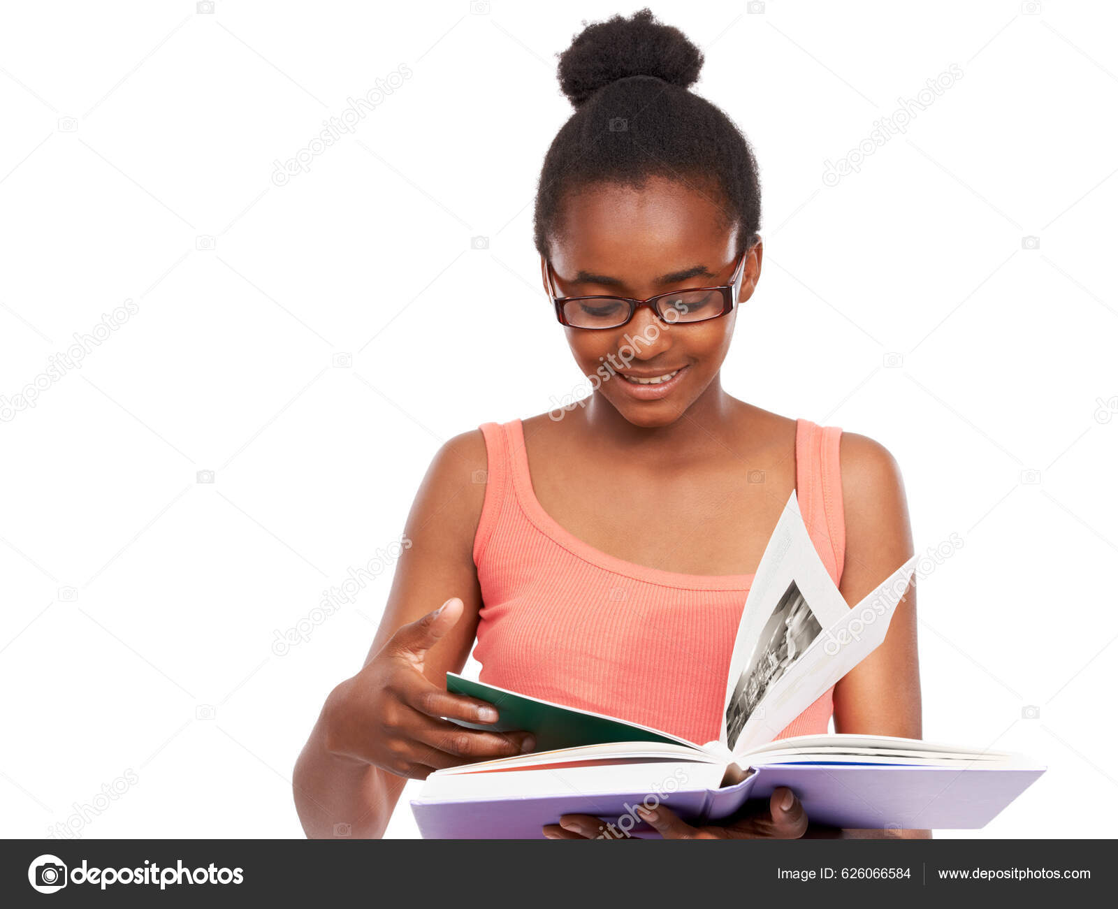 Joys Reading Studio Shot Young African American Girl Reading Book ...