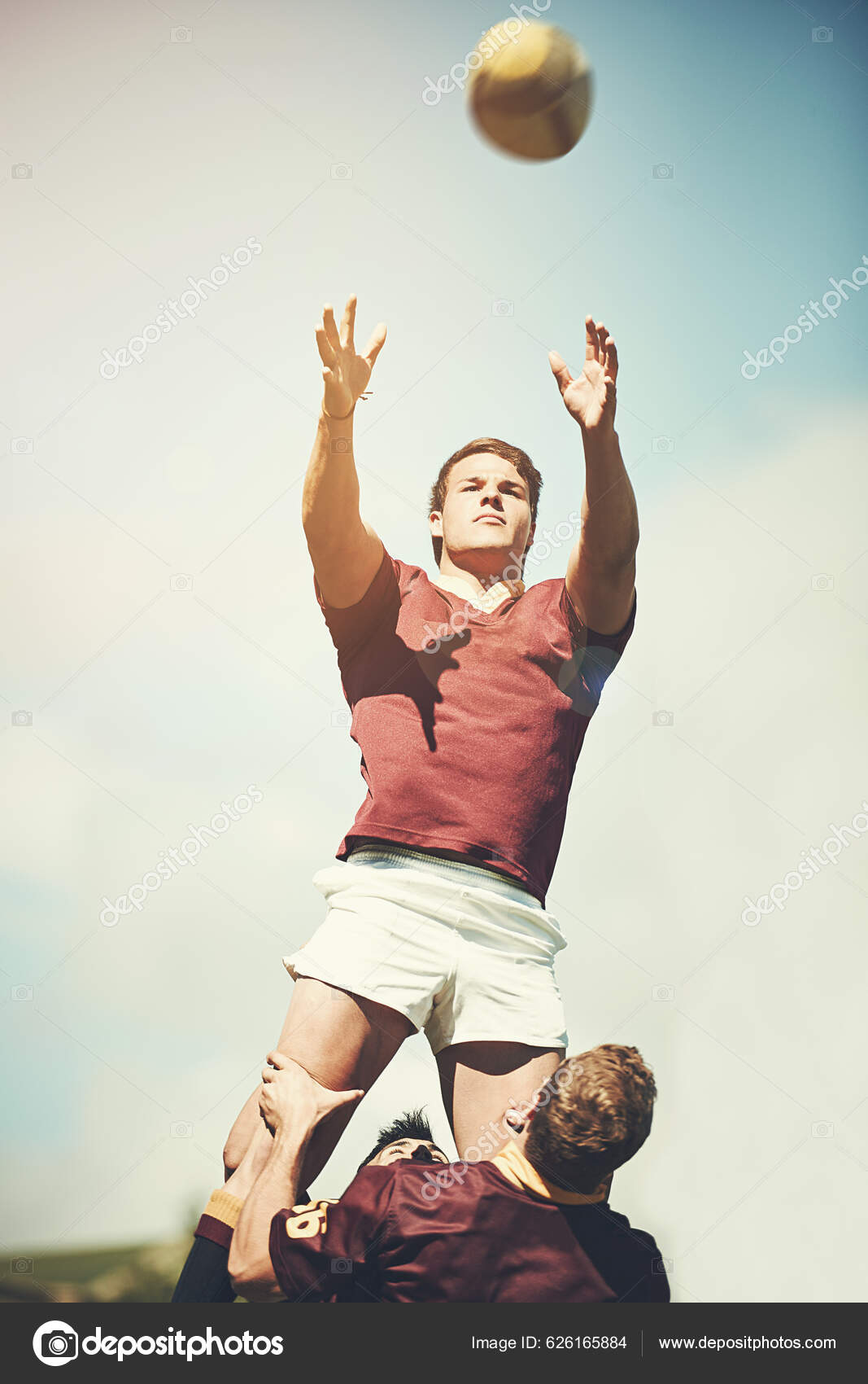 Making Catch Young Rugby Player Catching Ball Lineout — Stock Photo ...