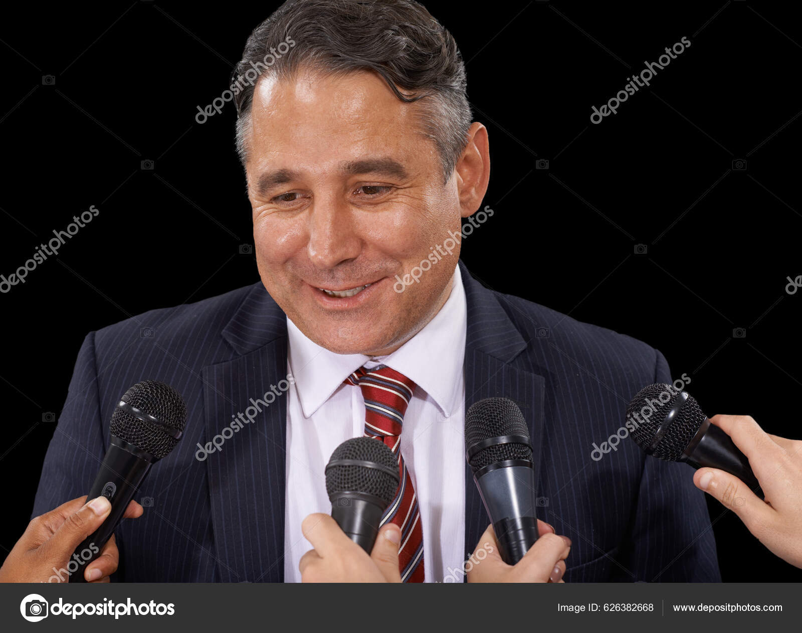 Making Statement Mature Man Suit Doing Press Conference Black ...