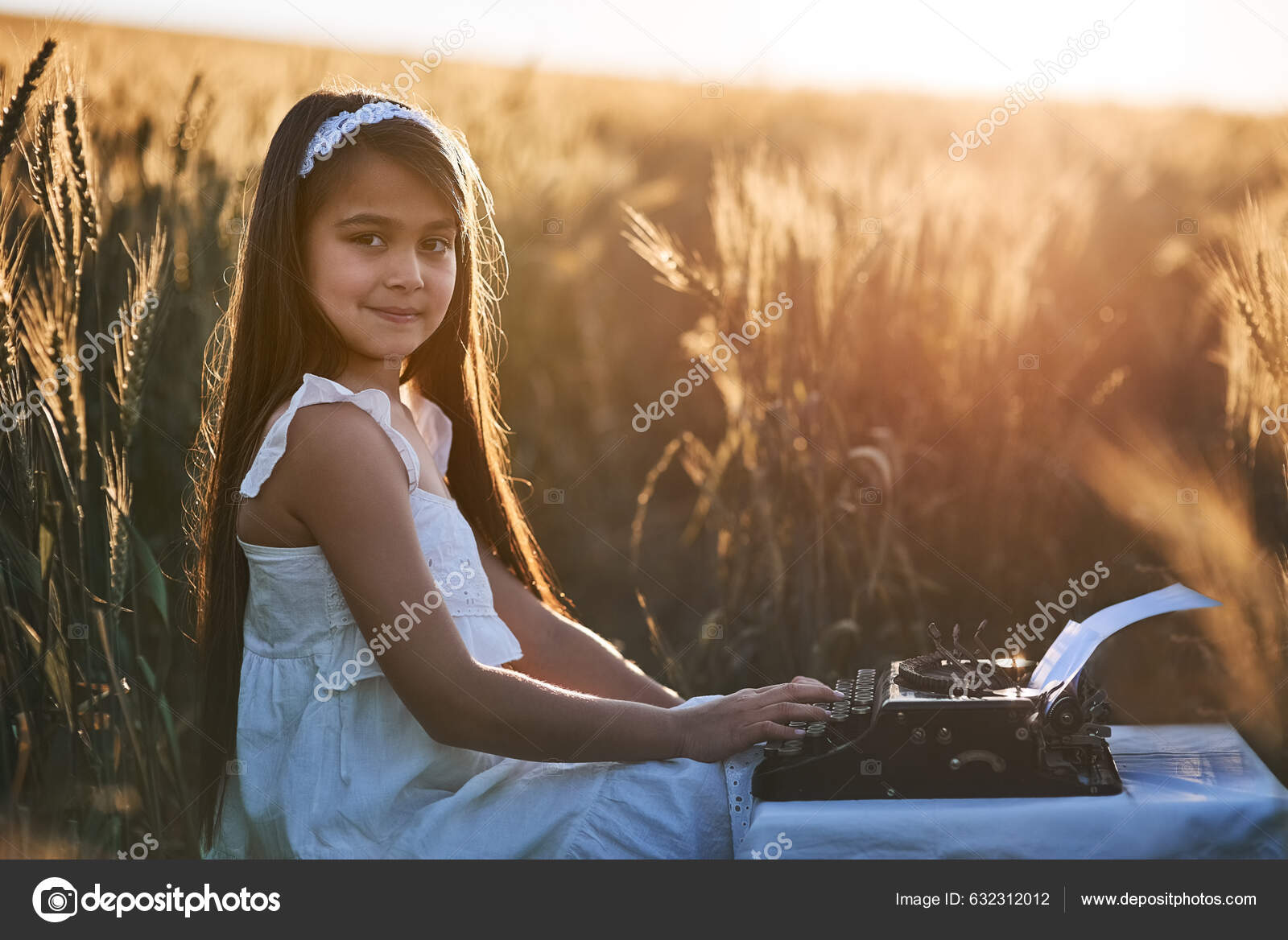 Nature Sparks Her Imagination Portrait Cute Little Girl Playing ...