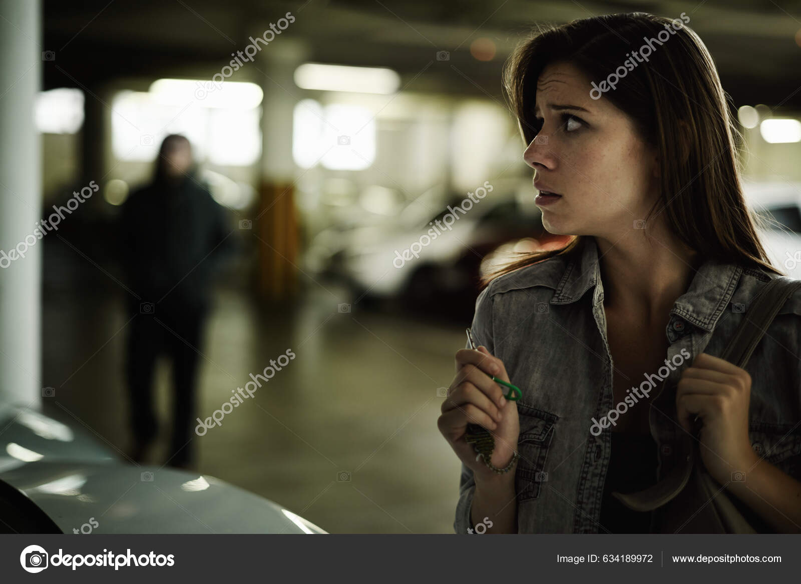 Ive Got Get Away Here Terrified Young Woman Underground Parking Stock ...