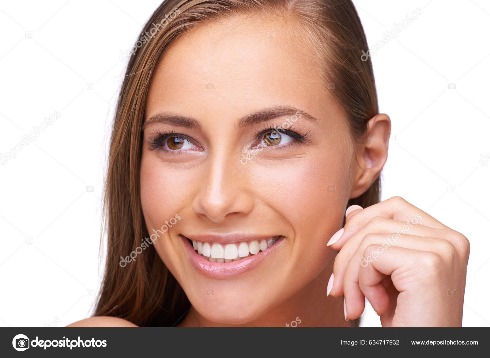 Face Beauty Thinking Model Woman Studio Isolated White Background ...