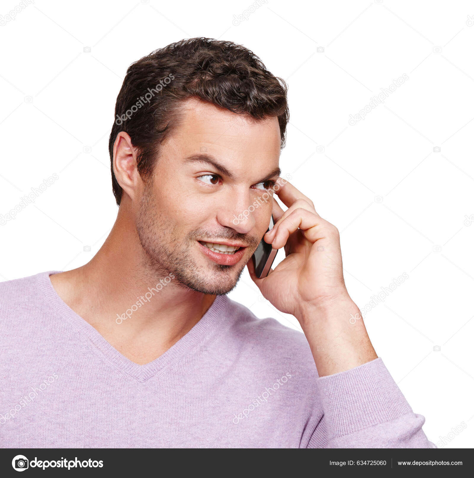 Man Thinking Phone Call Conversation Studio Online Communication Mobile ...