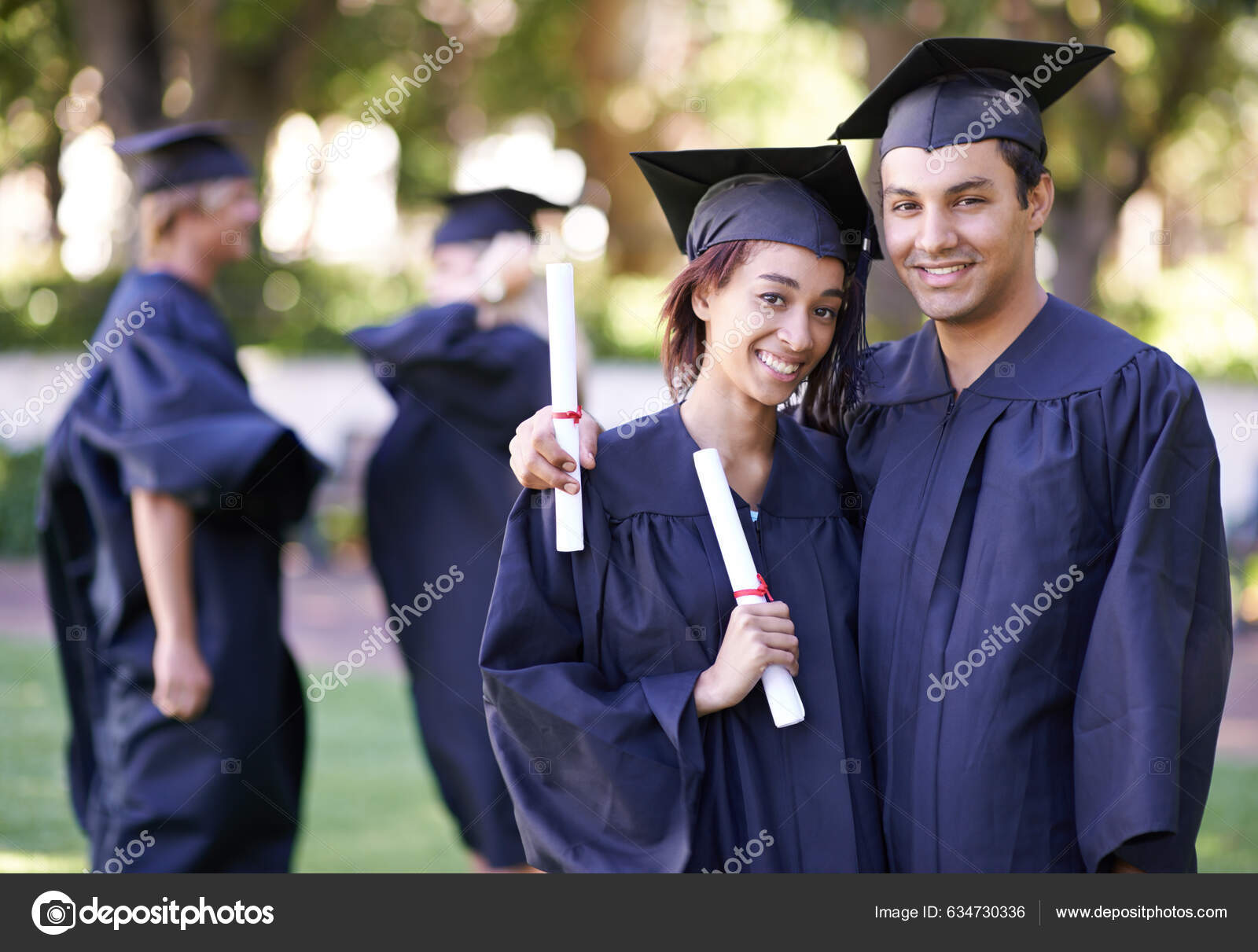 Graduating Together Portrait Smiling Graduate Couple Holding Diploma ...