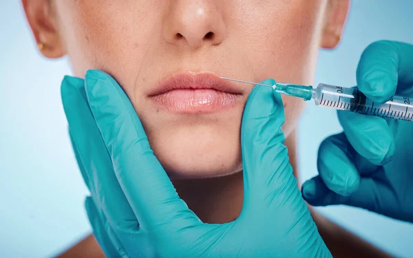 Woman Face Hands Syringe Botox Plastic Surgery Lip Implants Isolated Stock Photo by ...