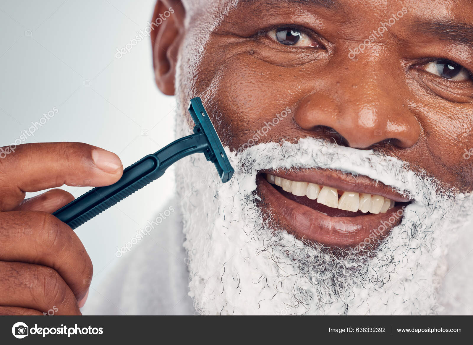 Black Man Face Zoom Shaving Cream Razor Portrait Beauty Grooming Stock ...