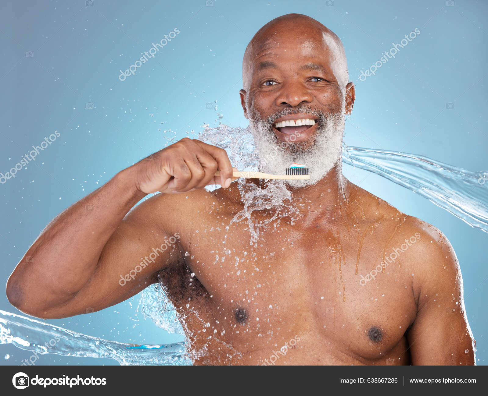 Portrait Water Splash Black Man Toothbrush Toothpaste Dental Hygiene ...