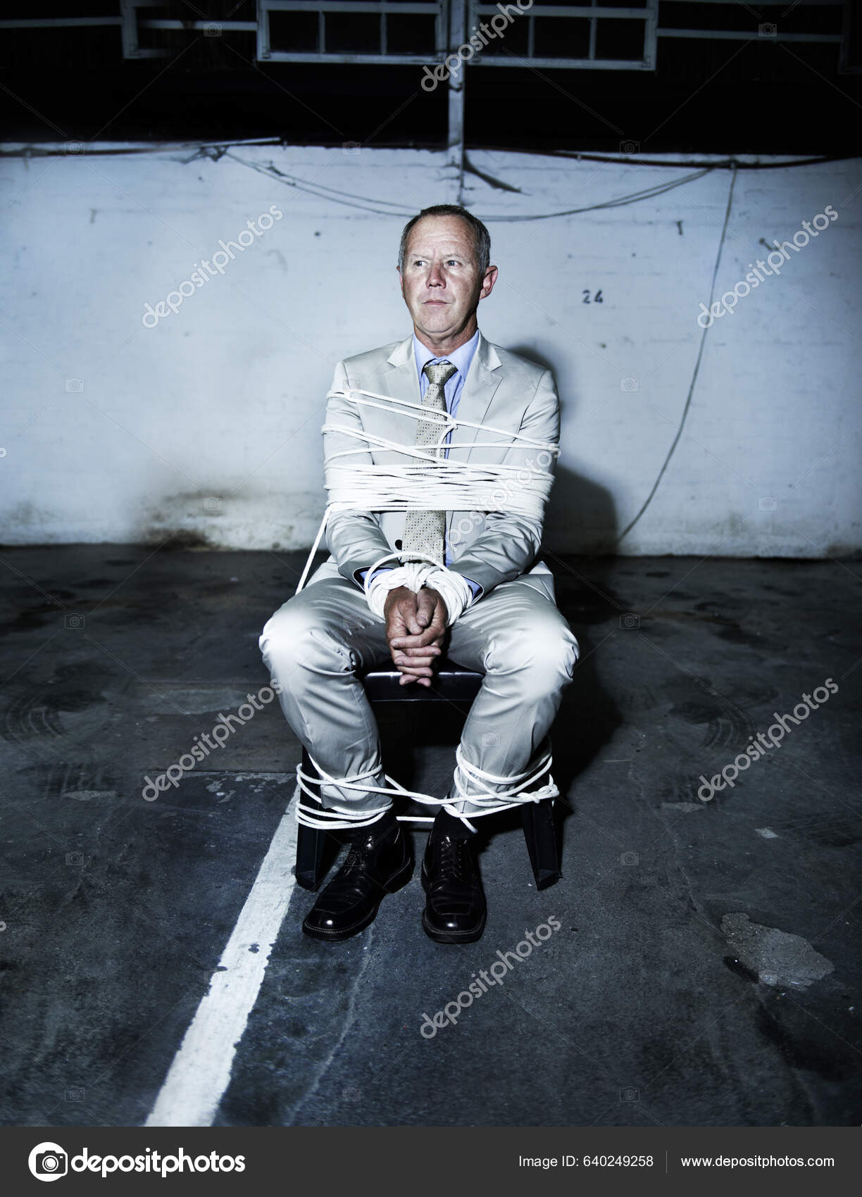 Held Hostage Businessman Bound Gagged Spotlight Being Abducted Stock ...