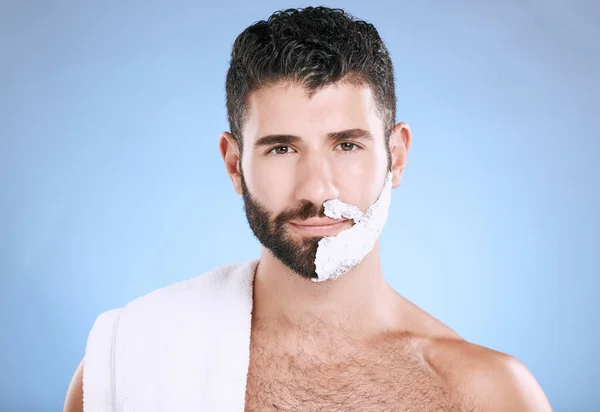 Shaving Foam Beard Man Hands Face Smile Product Placement Studio — Stock Photo © PeopleImages ...