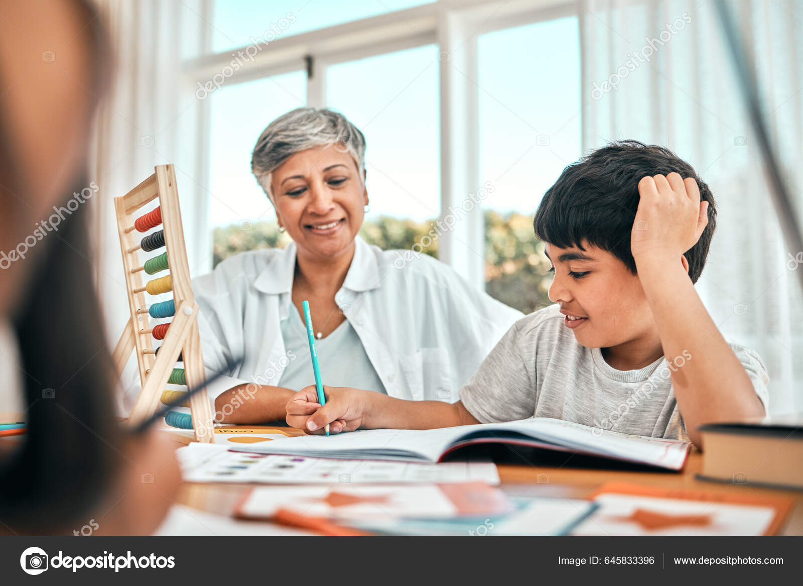 Grandma Help Child Math Learning Home Studying Selfie Family House ...
