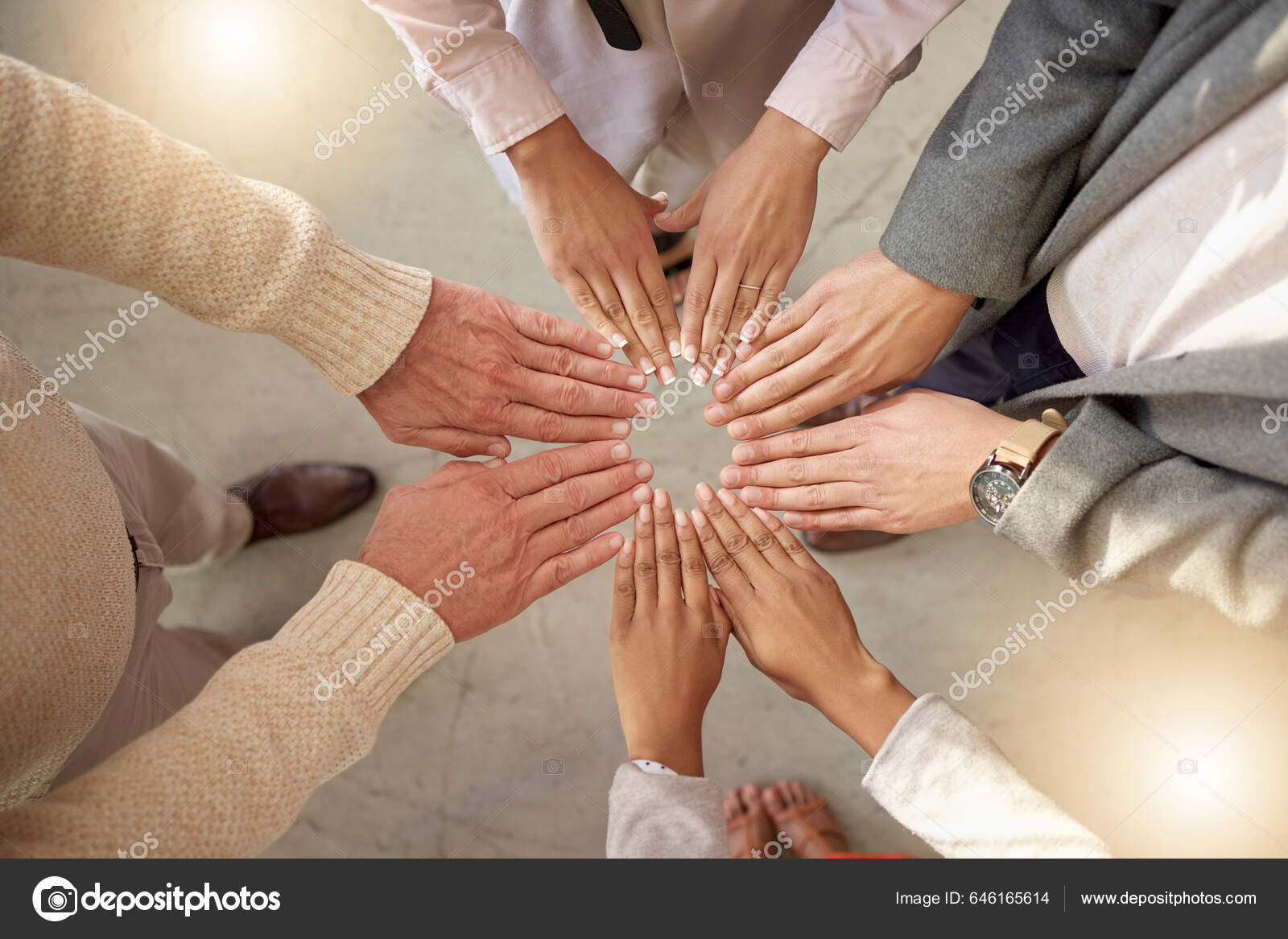 Teamwork Top View Hands Business People Circle Motivation Corporate ...
