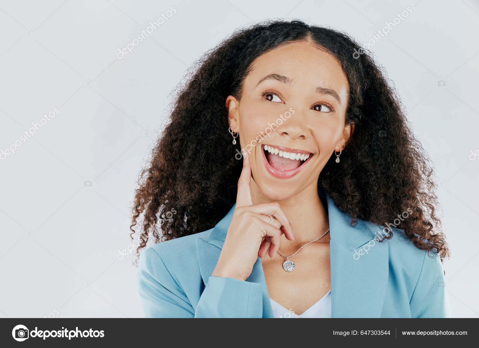 Mujer Pensando Emocionado Con Idea Estudio Con Emoji Cara Mujer ...