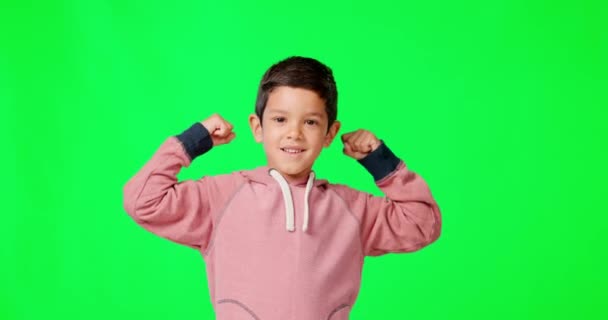 Face Kid Flexing Muscle Green Screen Studio Isolated Background Mockup ...