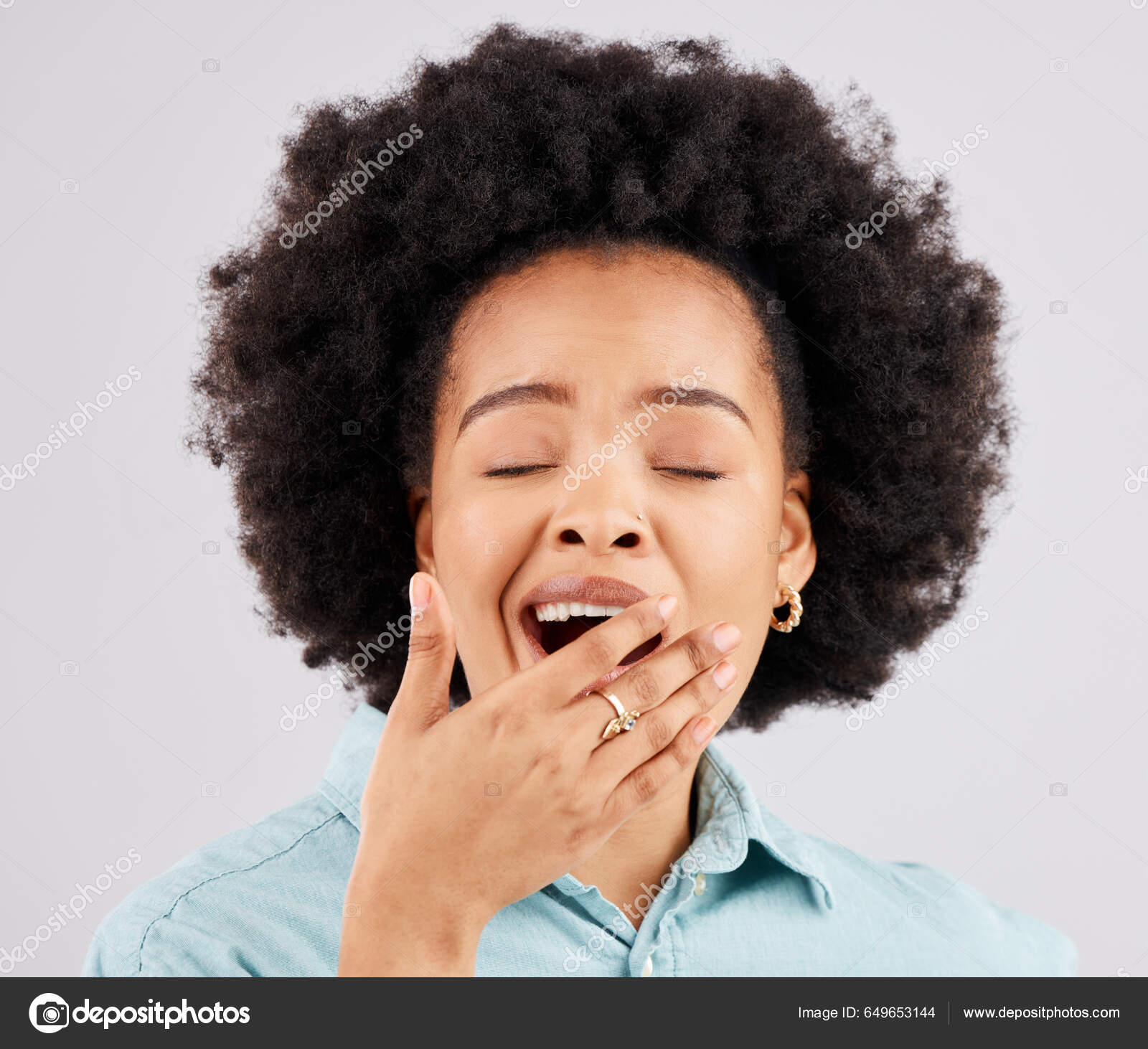 Yawning Studio Face Woman Tired Insomnia Sleep Problem Isolated White ...