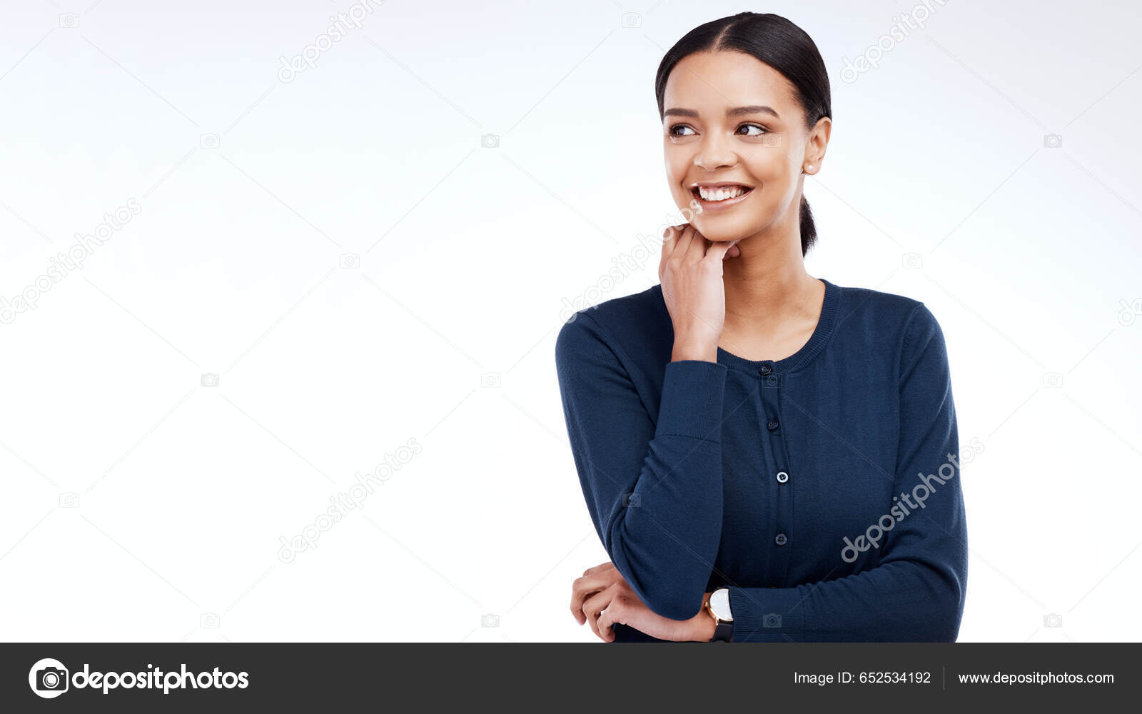 Woman Thinking Studio Happy Modern Female Model Looking Mockup ...