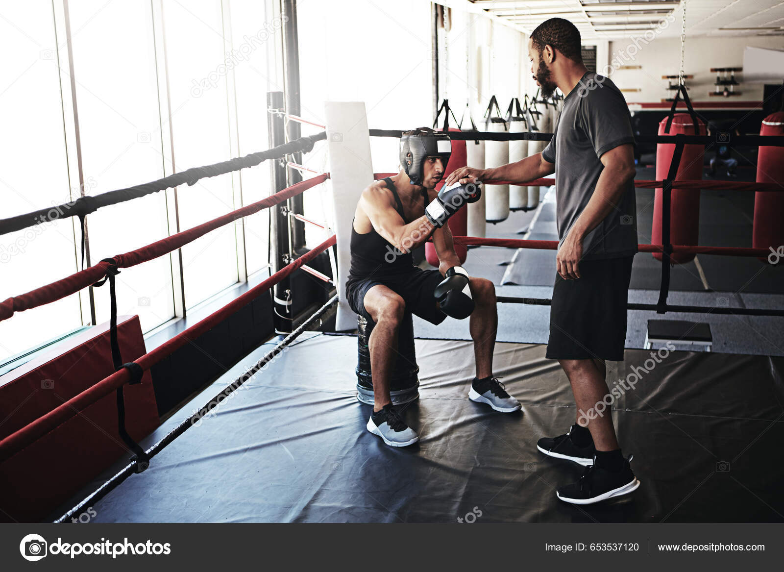 Best Coaches Bring Out Best Boxers Man Training Boxing Ring — Stock ...