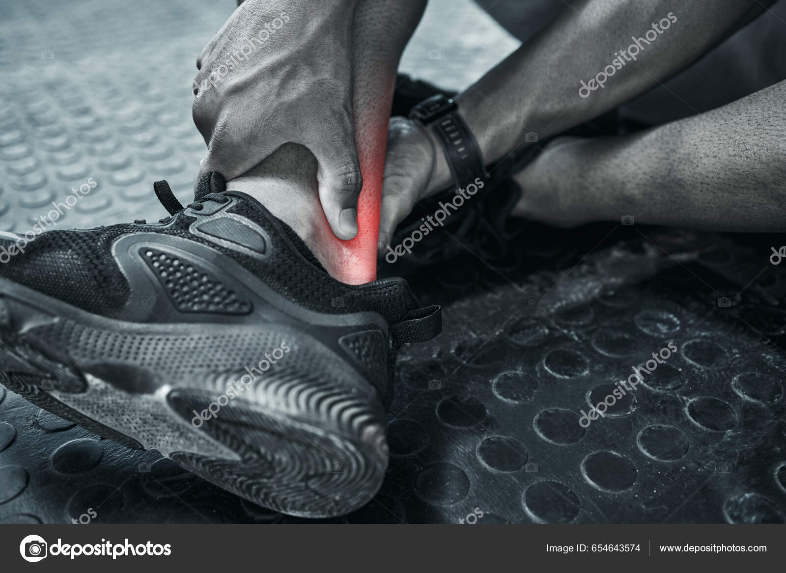 Using Cgi Find Pain Closeup Hand Trainer Touching Sprained Ankle — Stock Photo © PeopleImages ...