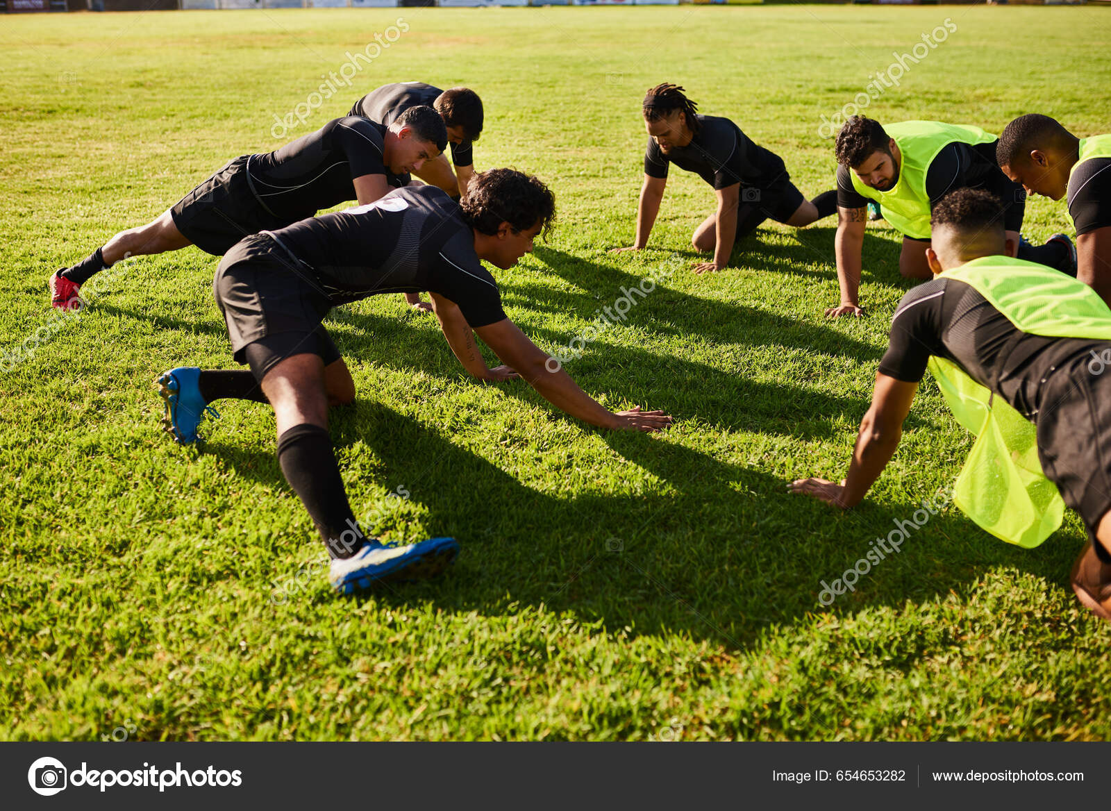 Loosening Our Tight Muscles Diverse Group Sportsmen Stretching Rugby ...