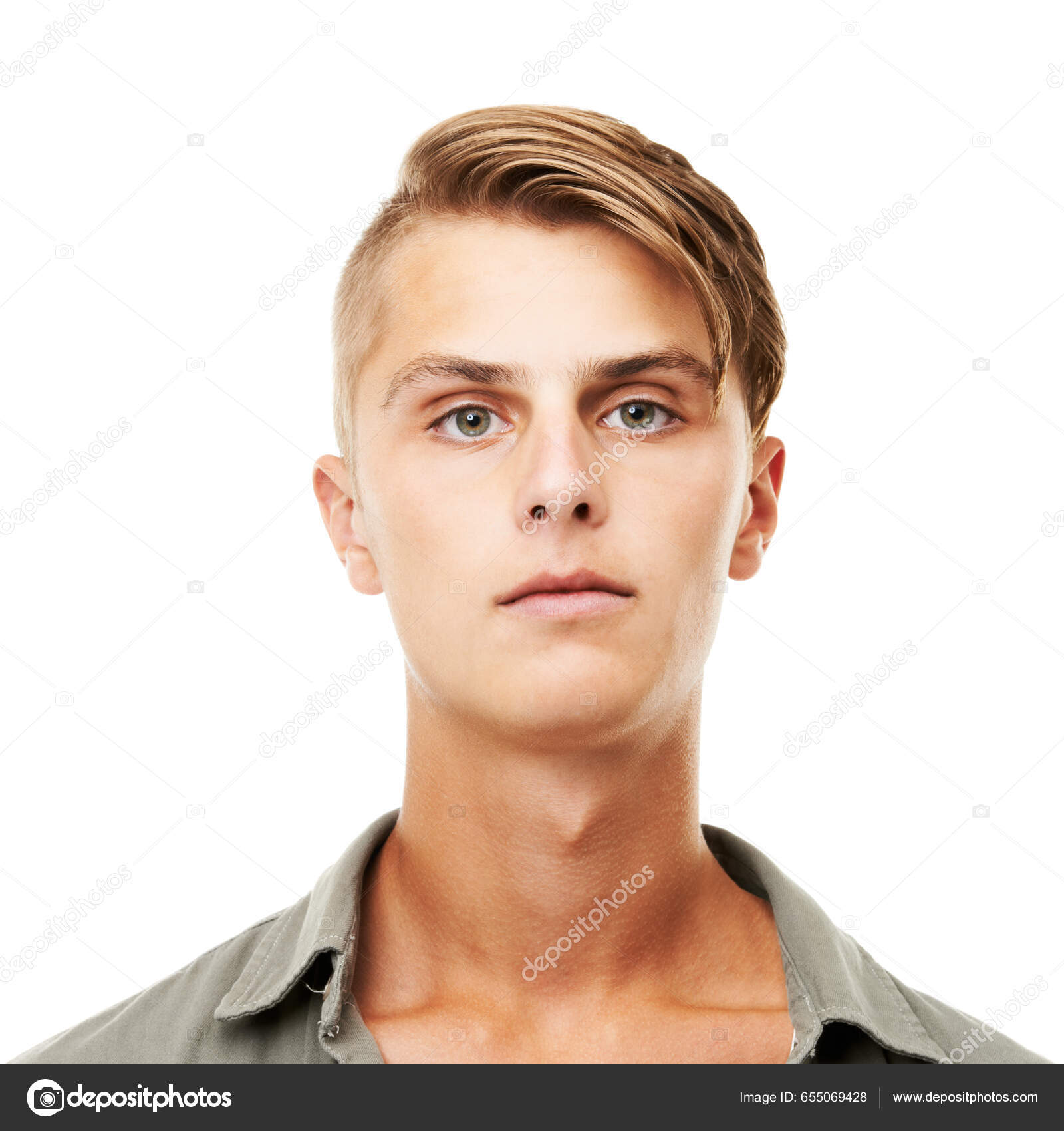 Unreadable Expression Studio Headshot Serious Looking Young Man ...