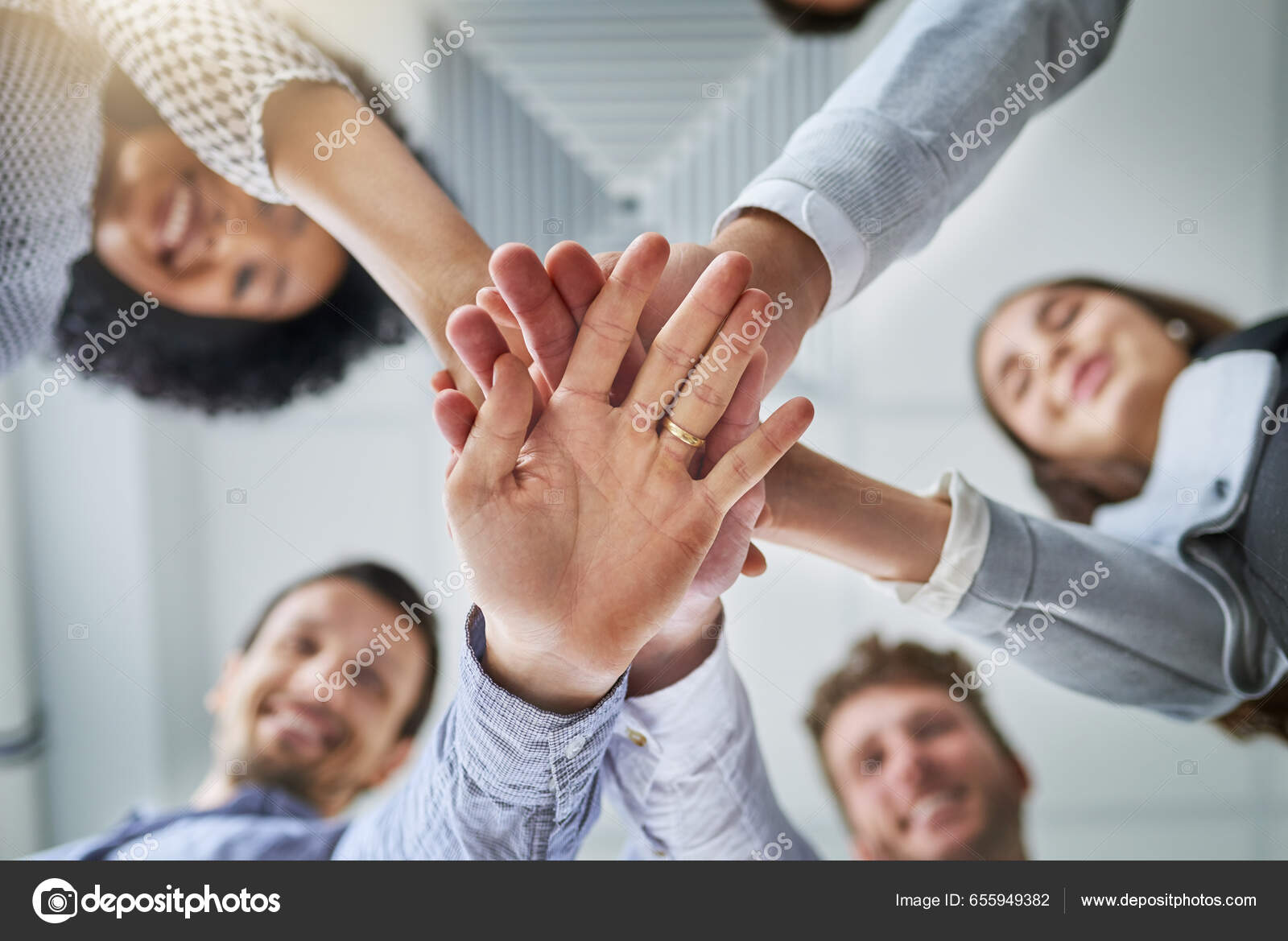 Wont Stop Standout Low Angle Shot Group Businesspeople Joining Hands — Stock Photo ...
