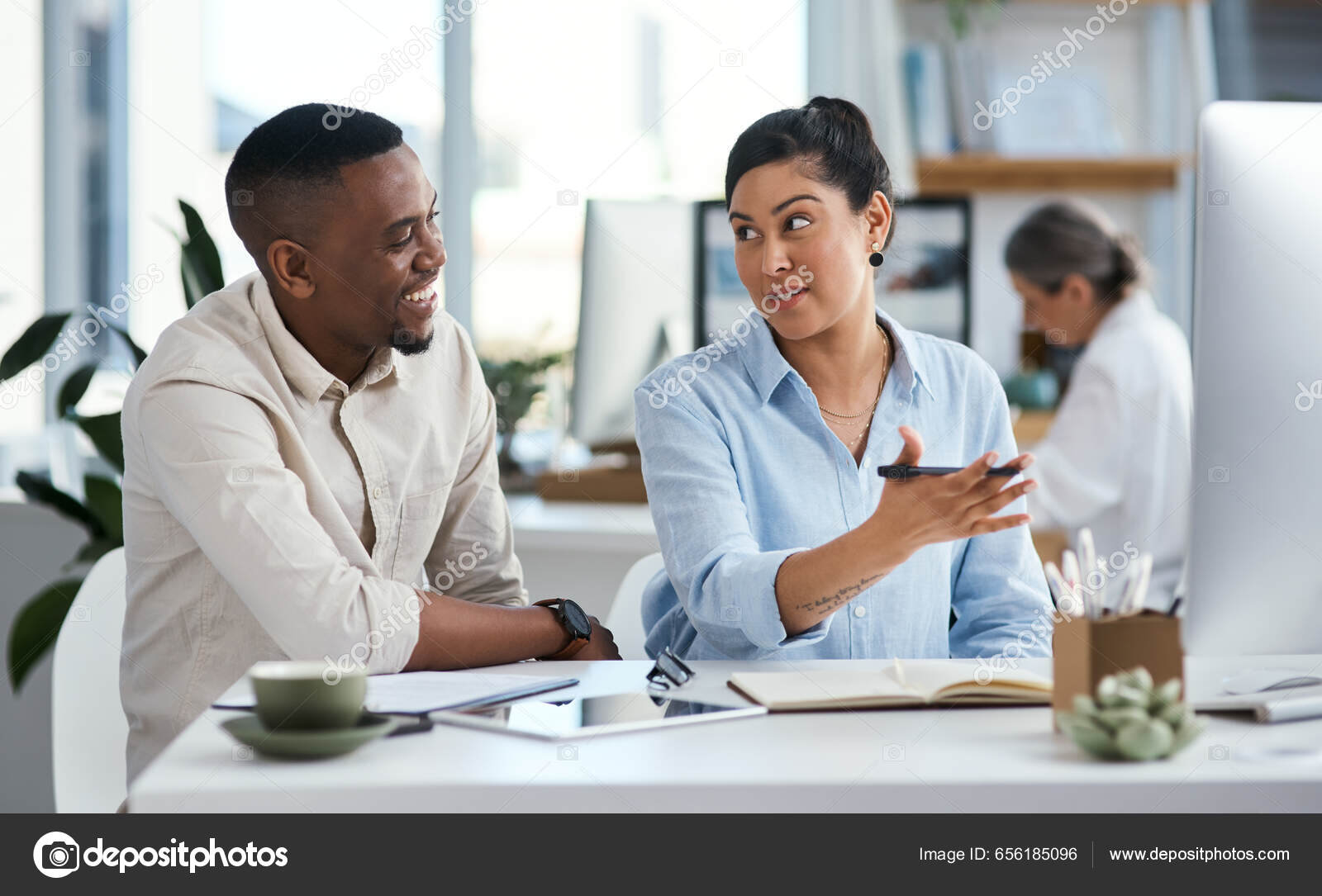 Putting Hard Work Meet Objectives Two Businesspeople Working Together ...