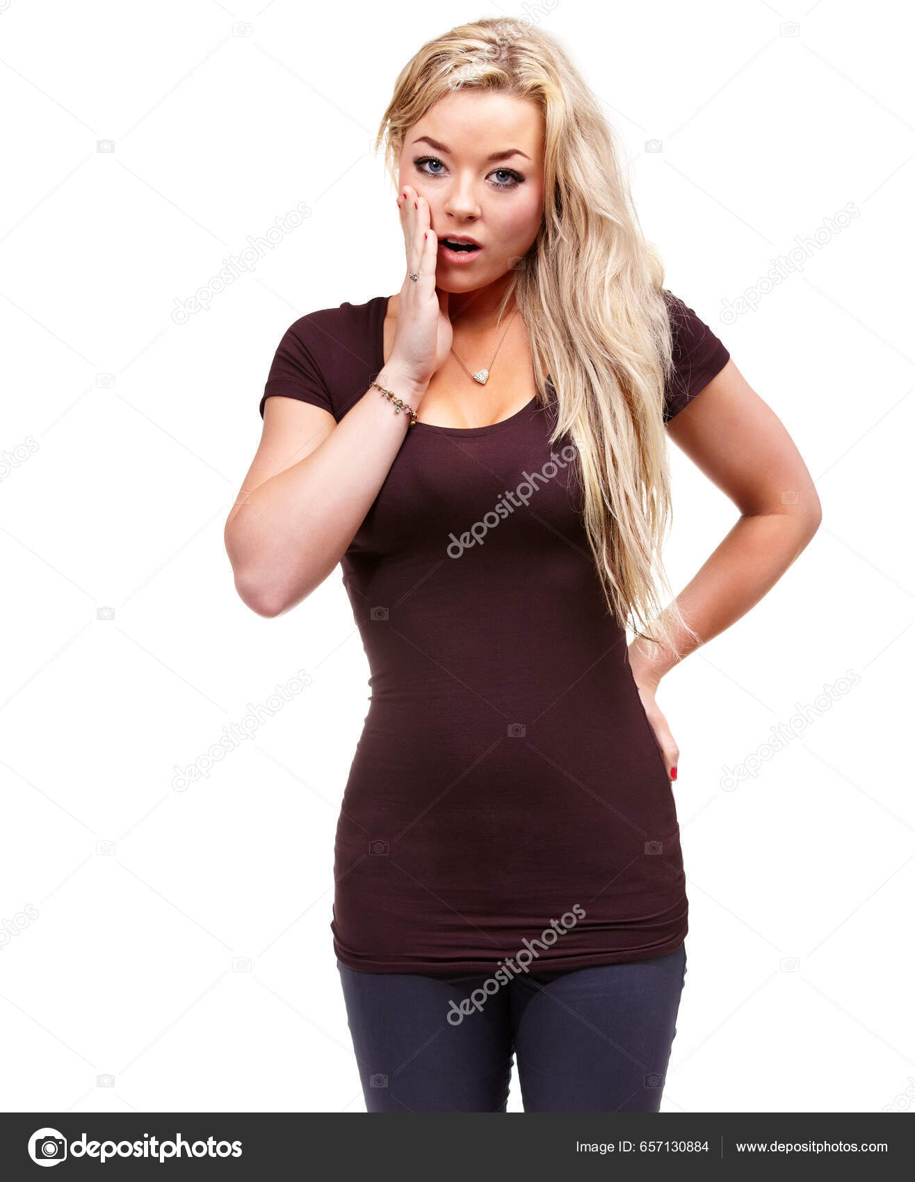 Shes Got Mixed Emotions Studio Shot Attractive Woman Posing White ...