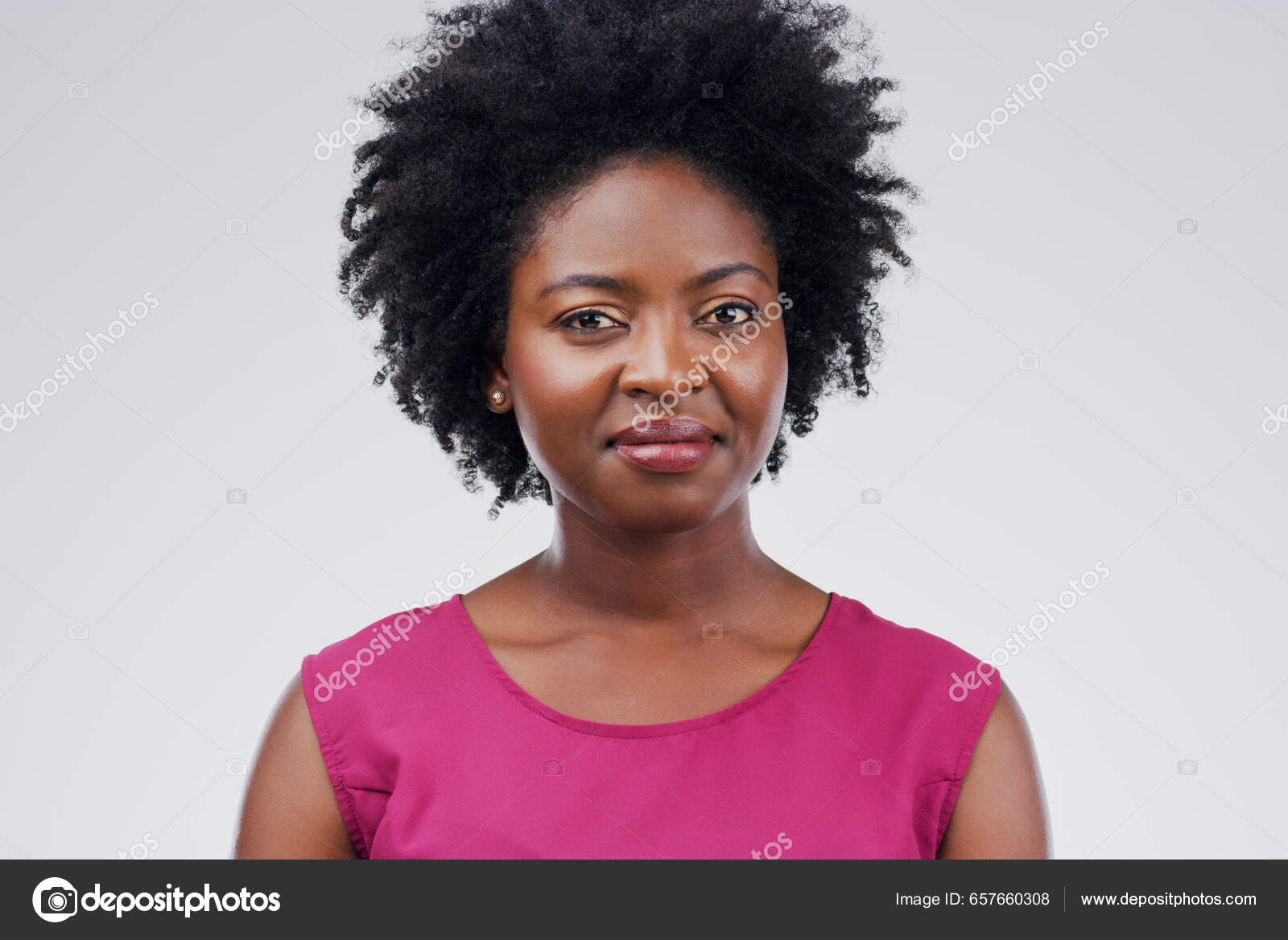 Portrait Real Black Woman White Background Smile Positive Attitude ...