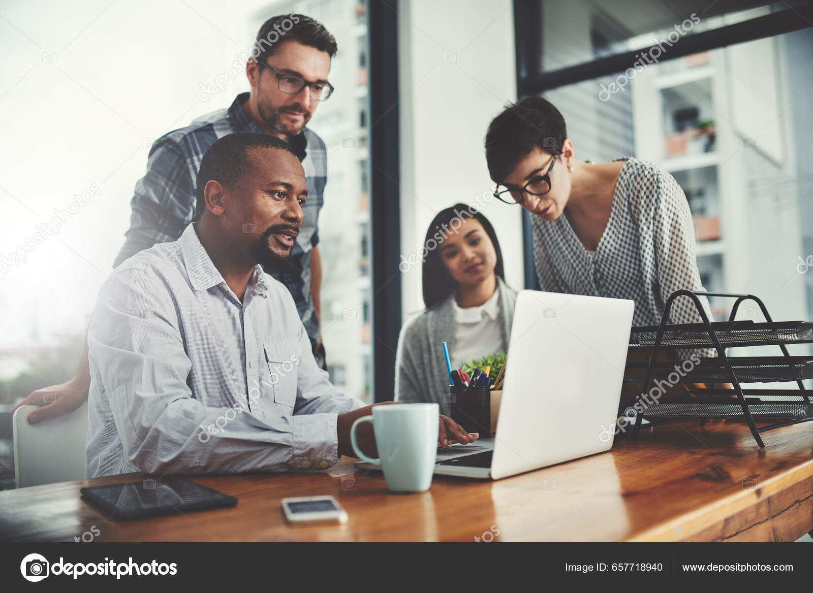 Teamwork Laptop Research Business People Meeting Project Management Review Planning — Stock ...