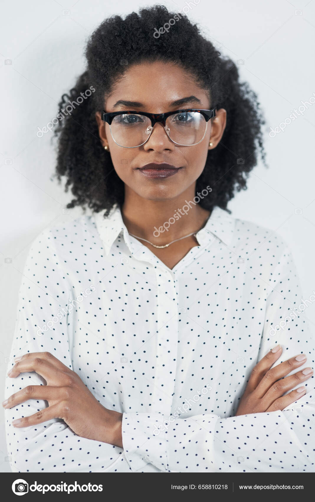 Business Portrait Serious Black Woman Arms Crossed Studio Isolated White — Stock Photo ...
