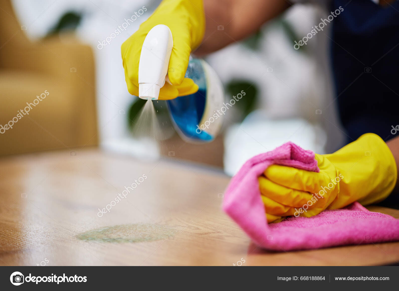 Spray Hands Person Cleaning Table Furniture Housekeeping Services Home ...