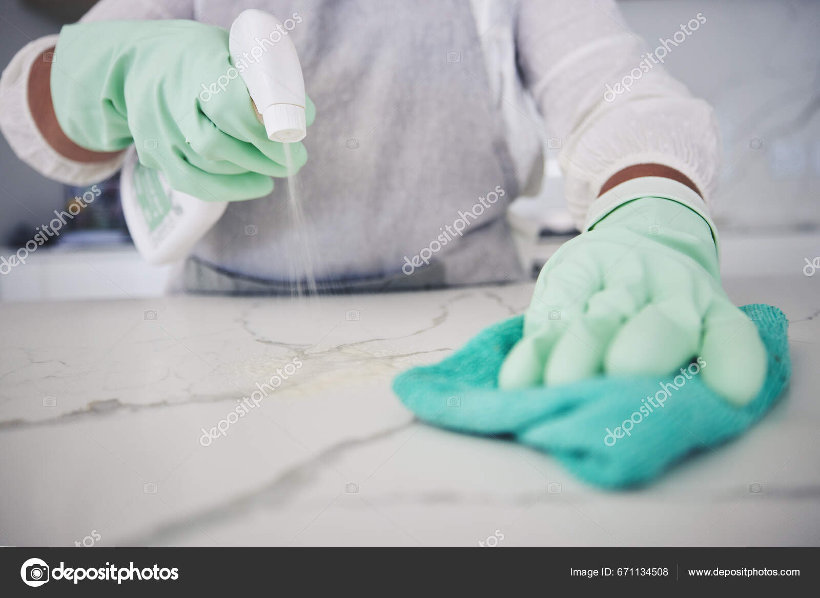 Person Hands Cleaning Table Spray Bottle Detergent Bacteria Germ ...