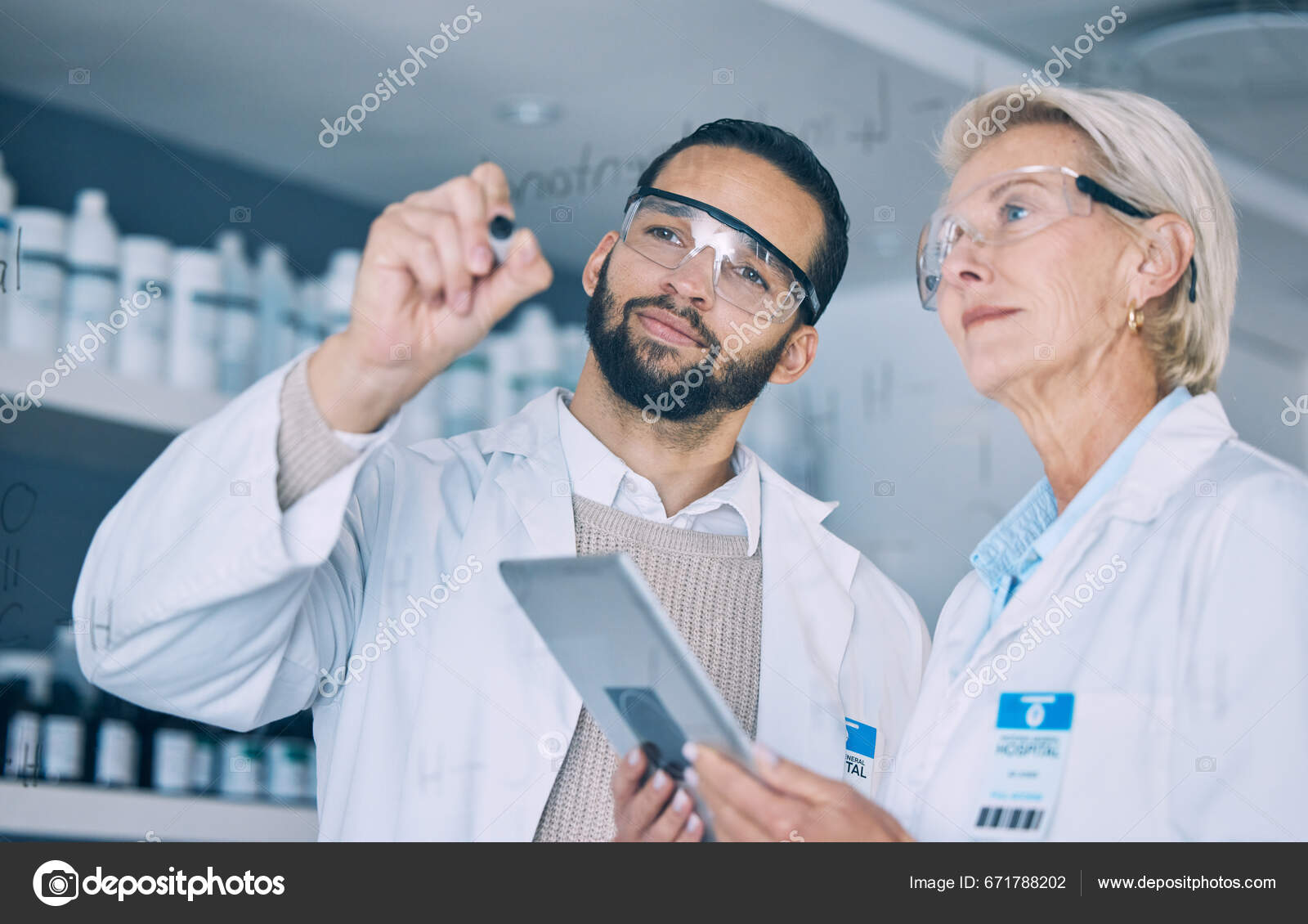 Tablet Science Formula Team Writing Glass Laboratory Planning ...