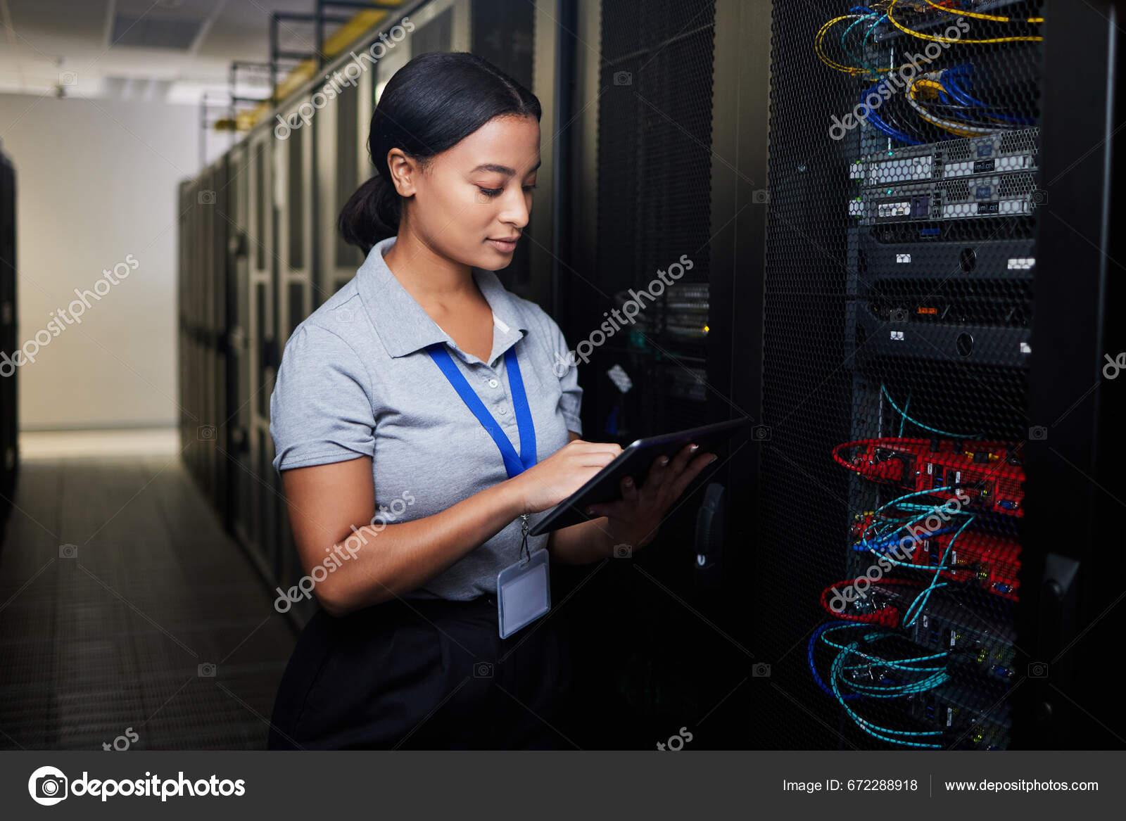 Woman Tablet Data Center Inspection Programming Coding Power Solution ...