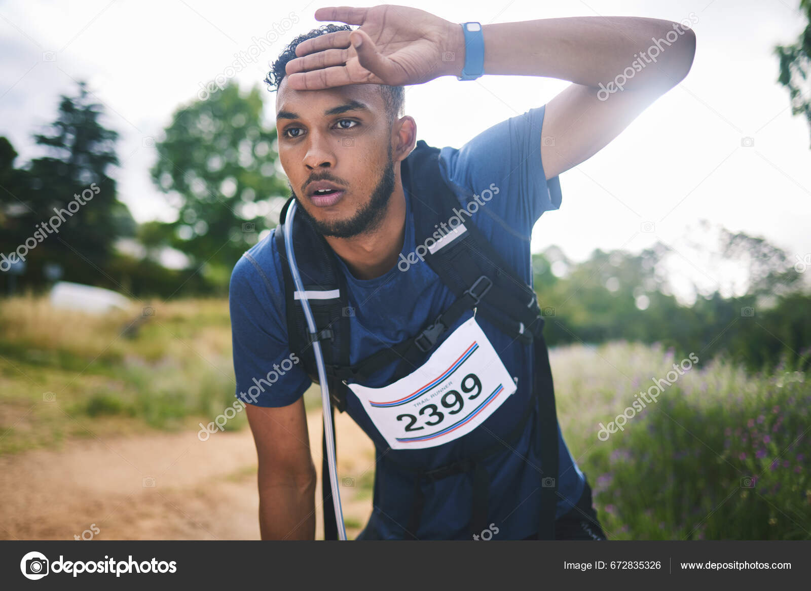 Runner Man Race Tired Nature Thinking Rest Sweat Breathe Vision — Stock ...