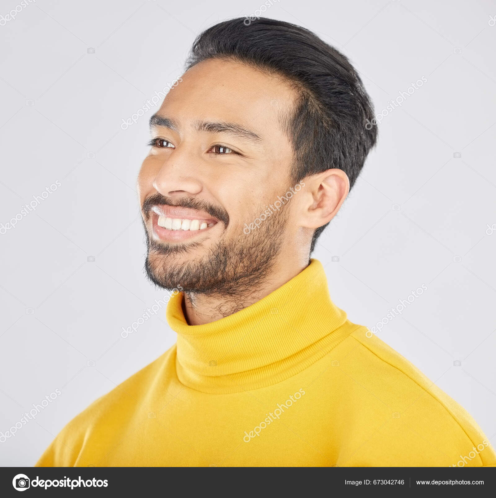 Man Smile Thinking Future Dream Inspiration Memory Isolated White ...