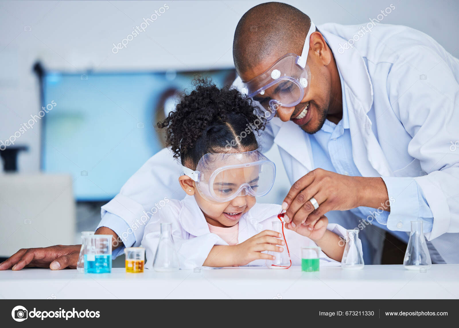 Science Help Child Father Liquid Chemistry Experiment Education Happy ...