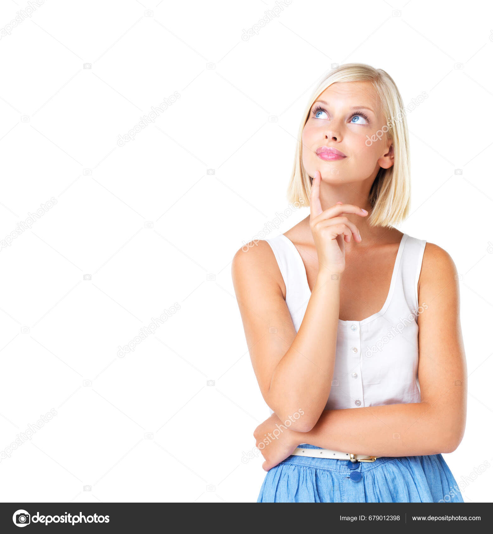 Idea Thinking Woman Dress Studio Isolated White Background Mock ...