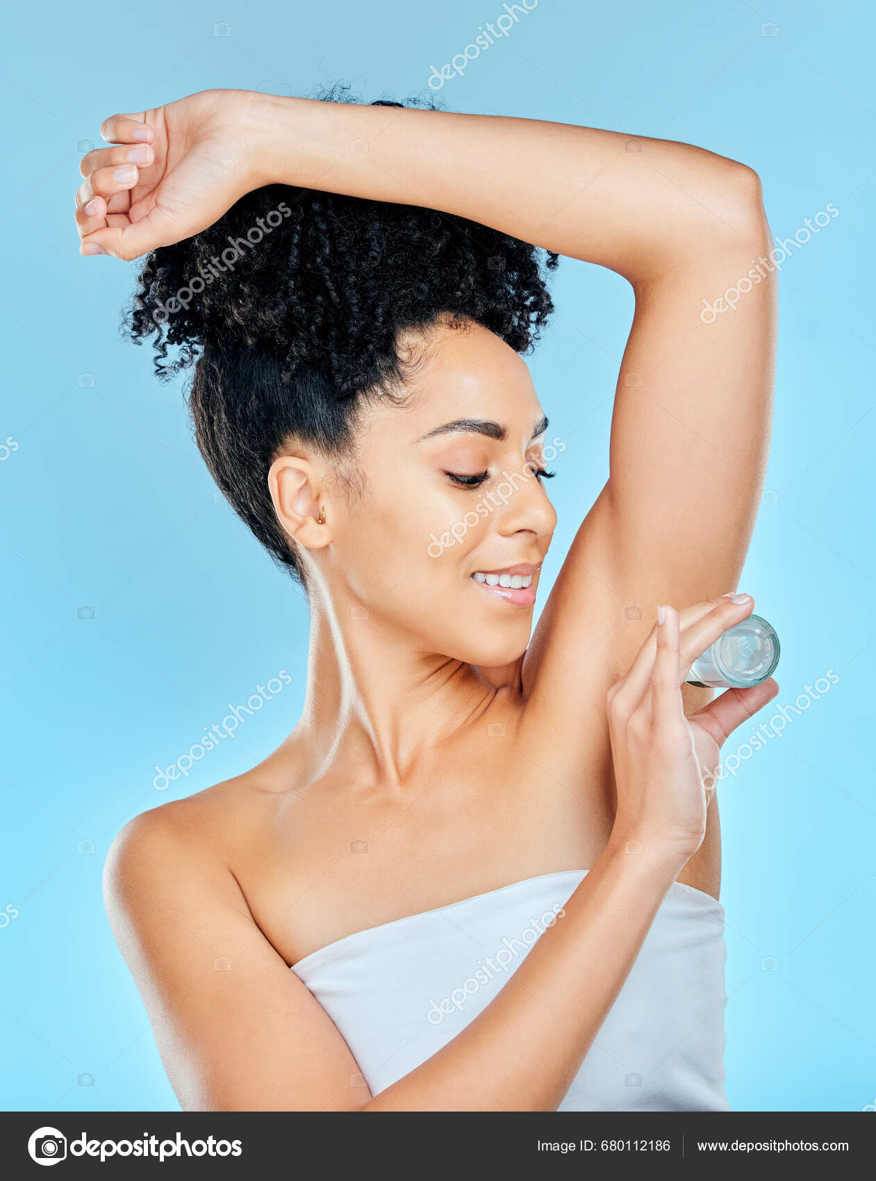 Face Woman Deodorant Hygiene Studio Blue Background Mockup Self Care ...