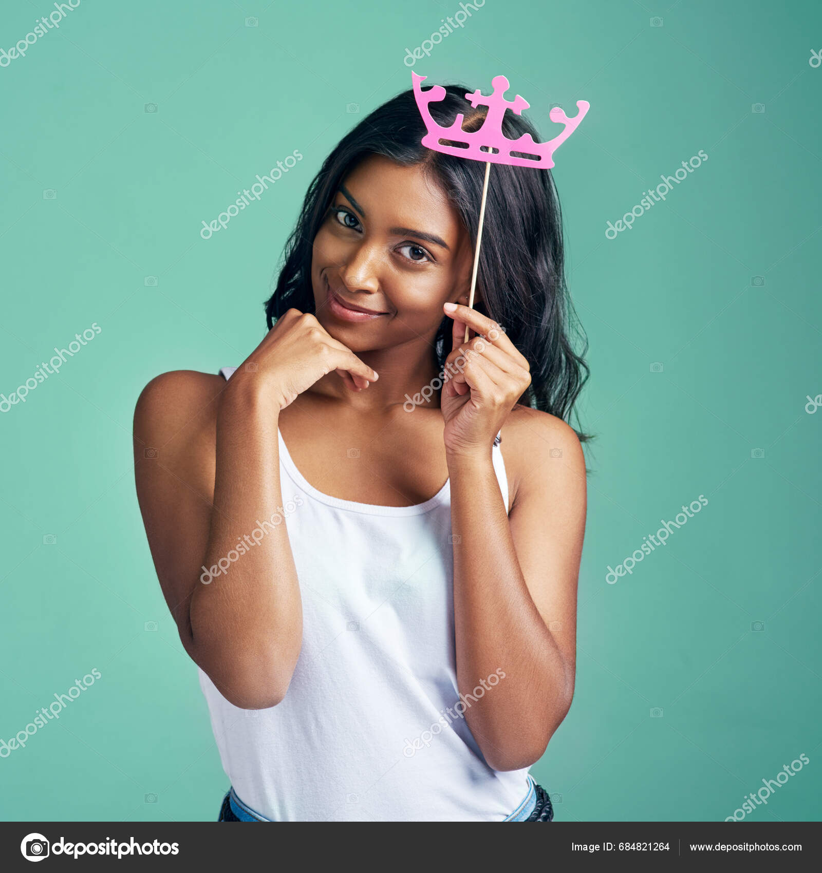 Princess Studio Portrait Beautiful Young Woman Posing Prop Crown Green ...