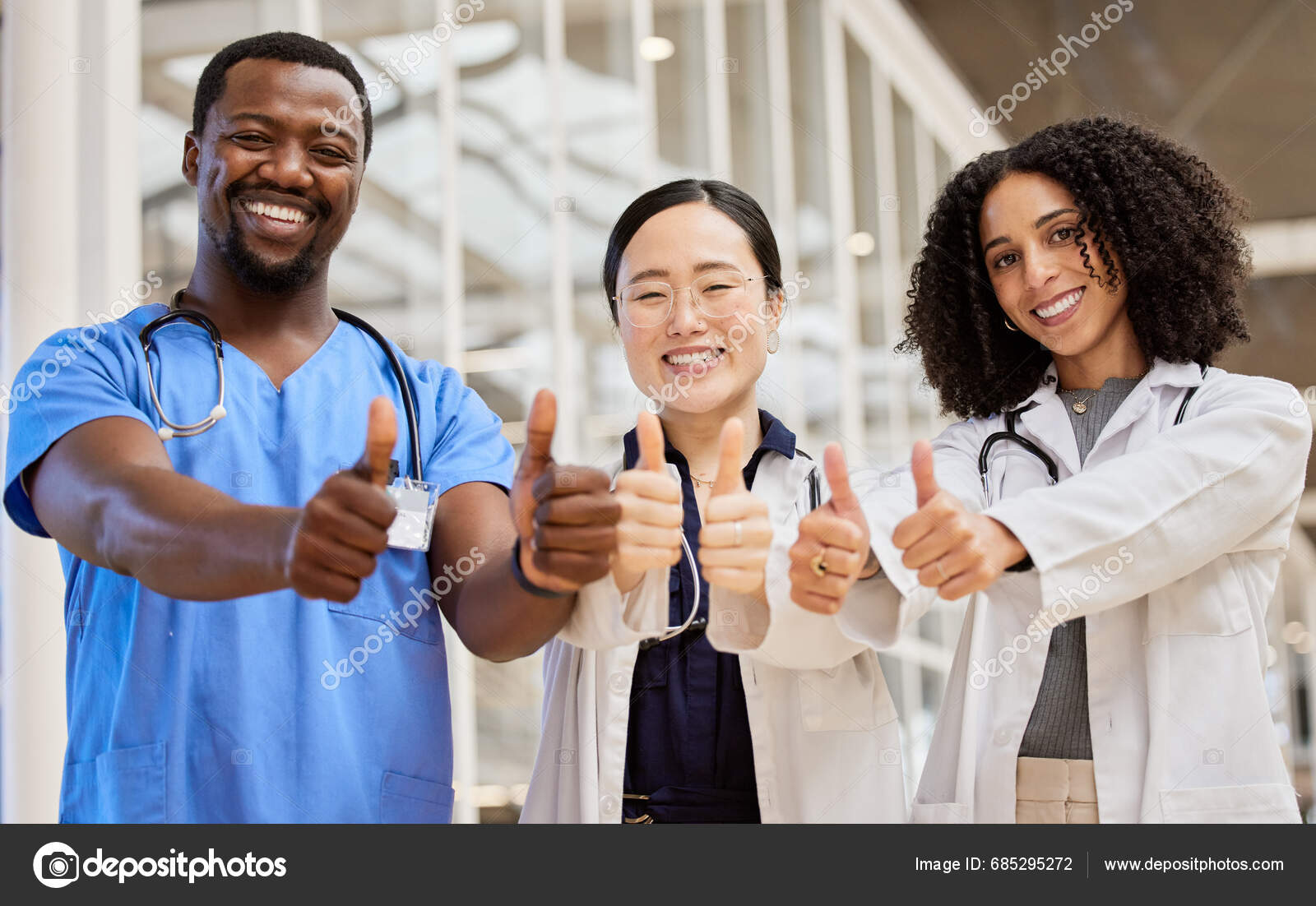 Thumbs Success Team Doctors Healthcare Support Thank You Excellence Hospital — Stock Photo ...
