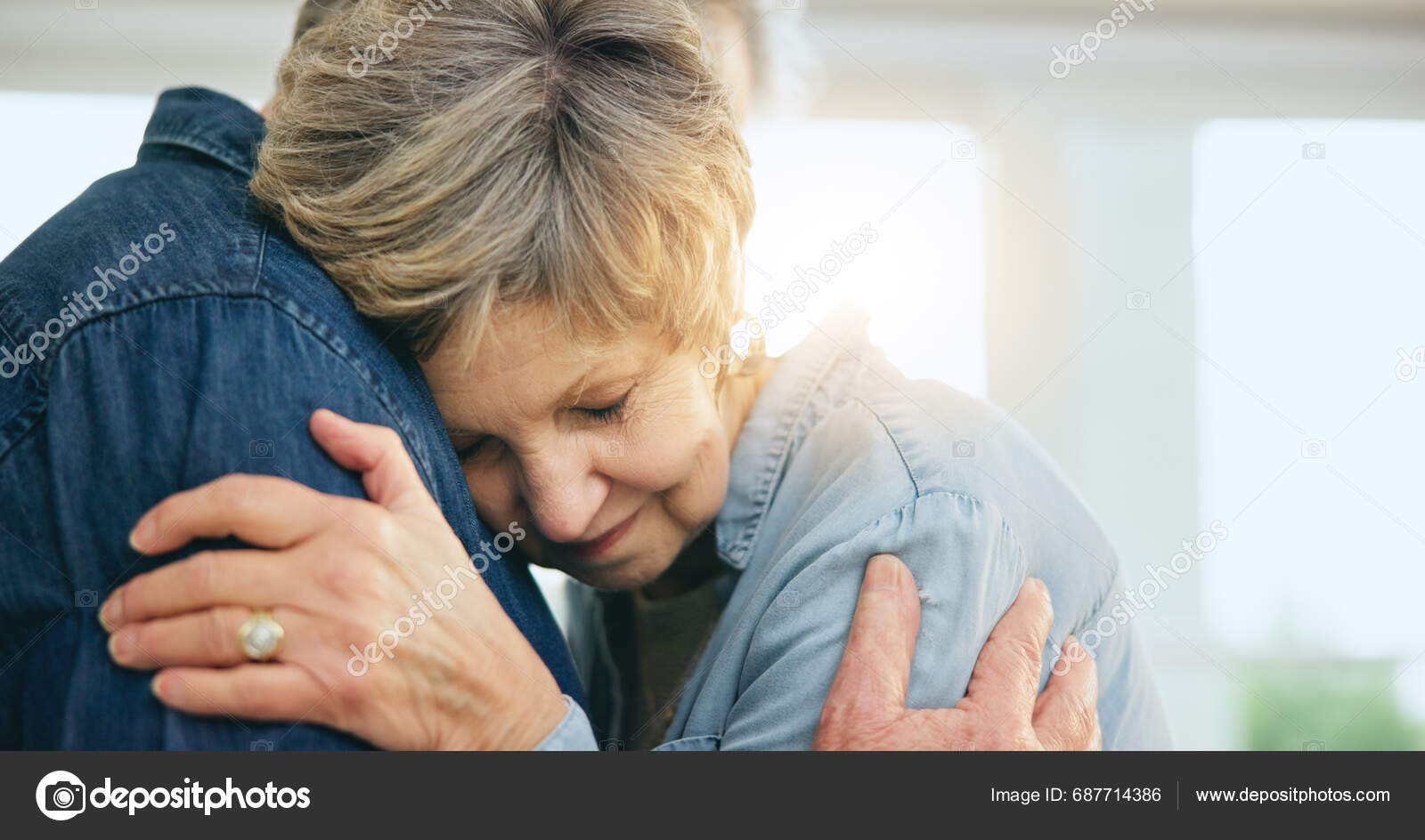Senior Couple Hug Support Home Love Loyalty Bonding Together Retirement ...
