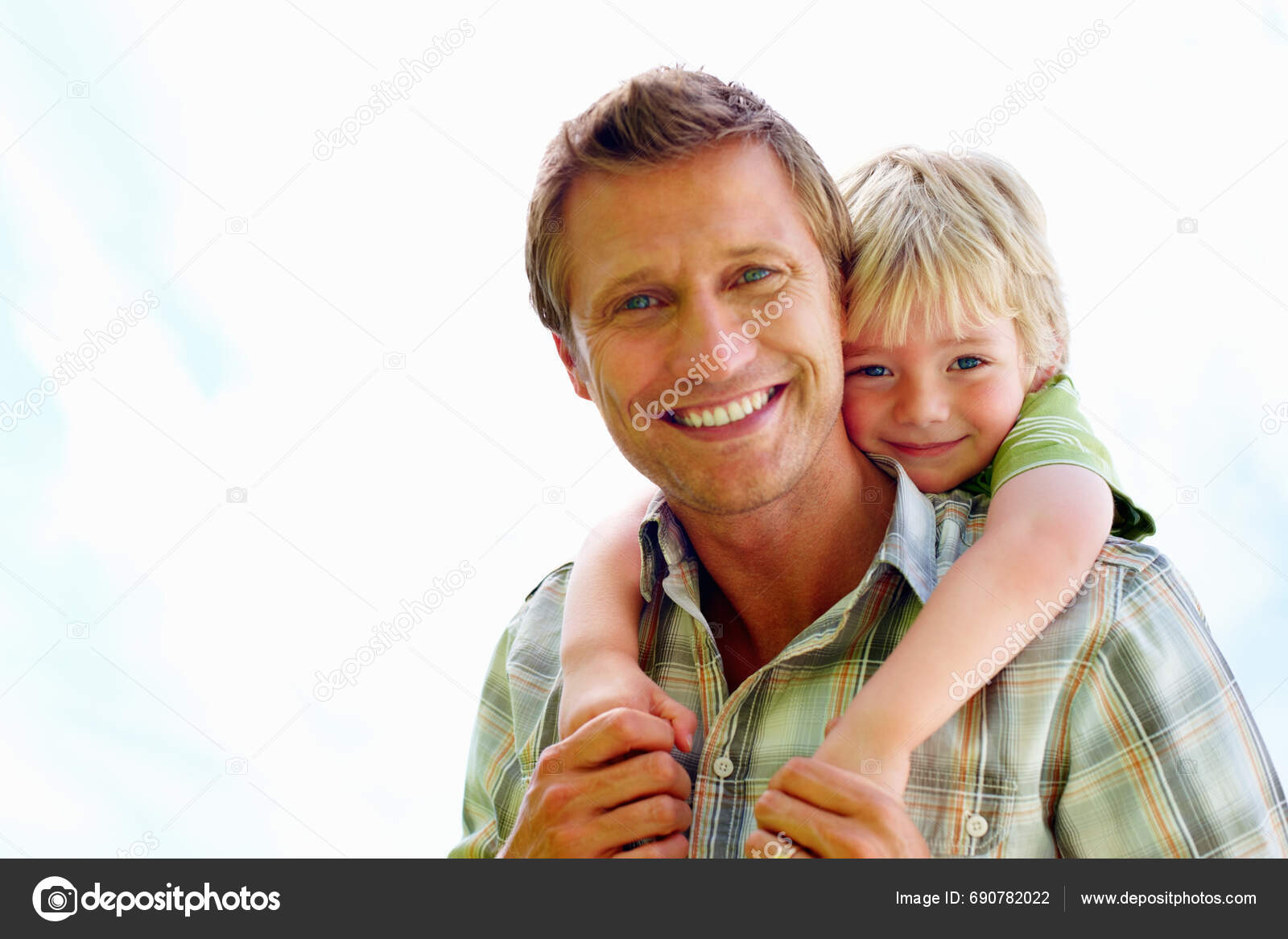 Father Son Portrait Happy Piggyback Bonding Relationship Freedom Sky ...