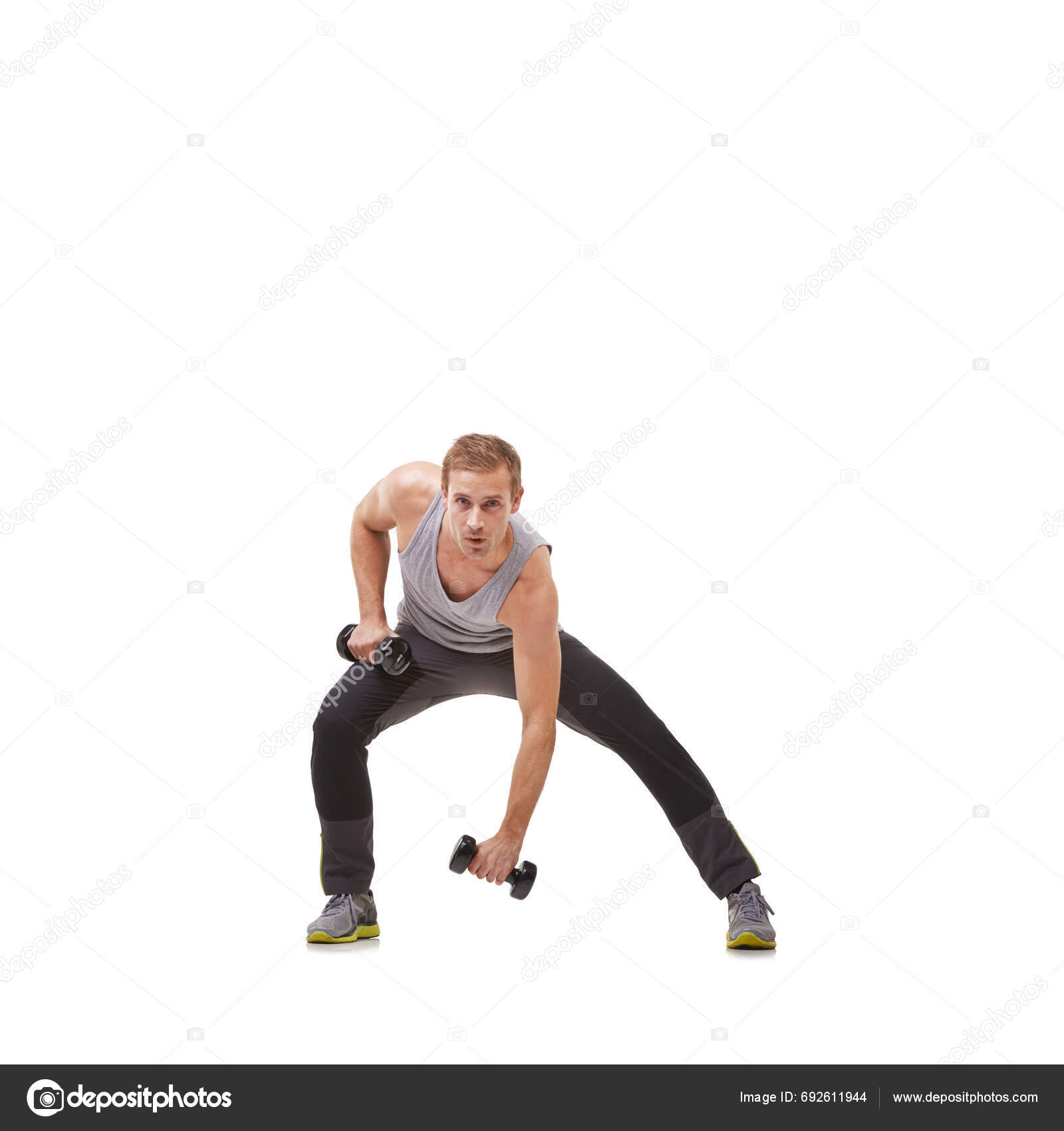 Cardio Studio Portrait Man Dumbbells Strength Exercise Workout White ...