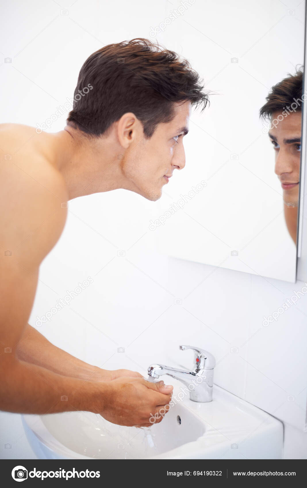 Man Washing Hands Water Hygiene Mirror Clean Protection Bacteria Male ...